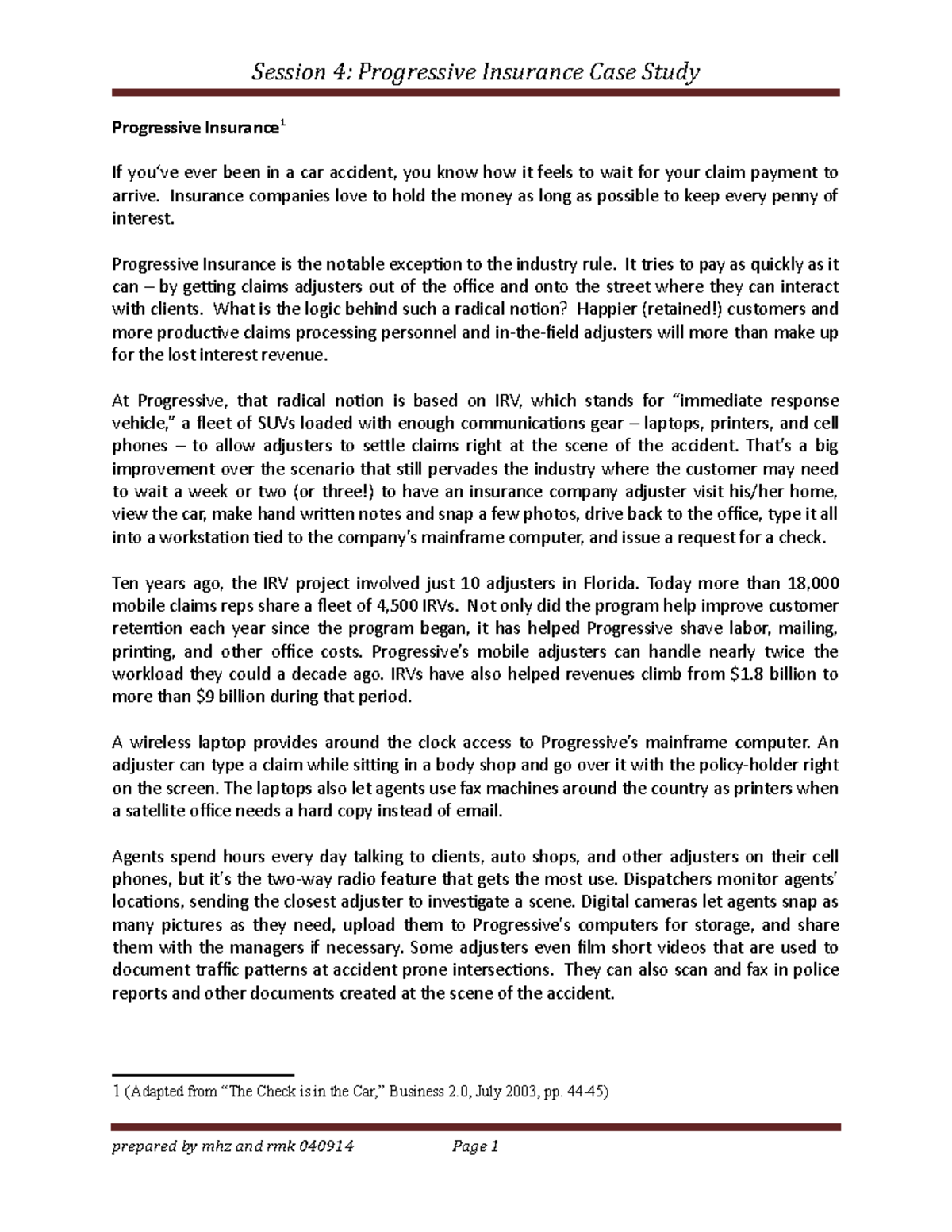 Session 4 - Progressive Insurance Case Study - Session 4: Progressive ...