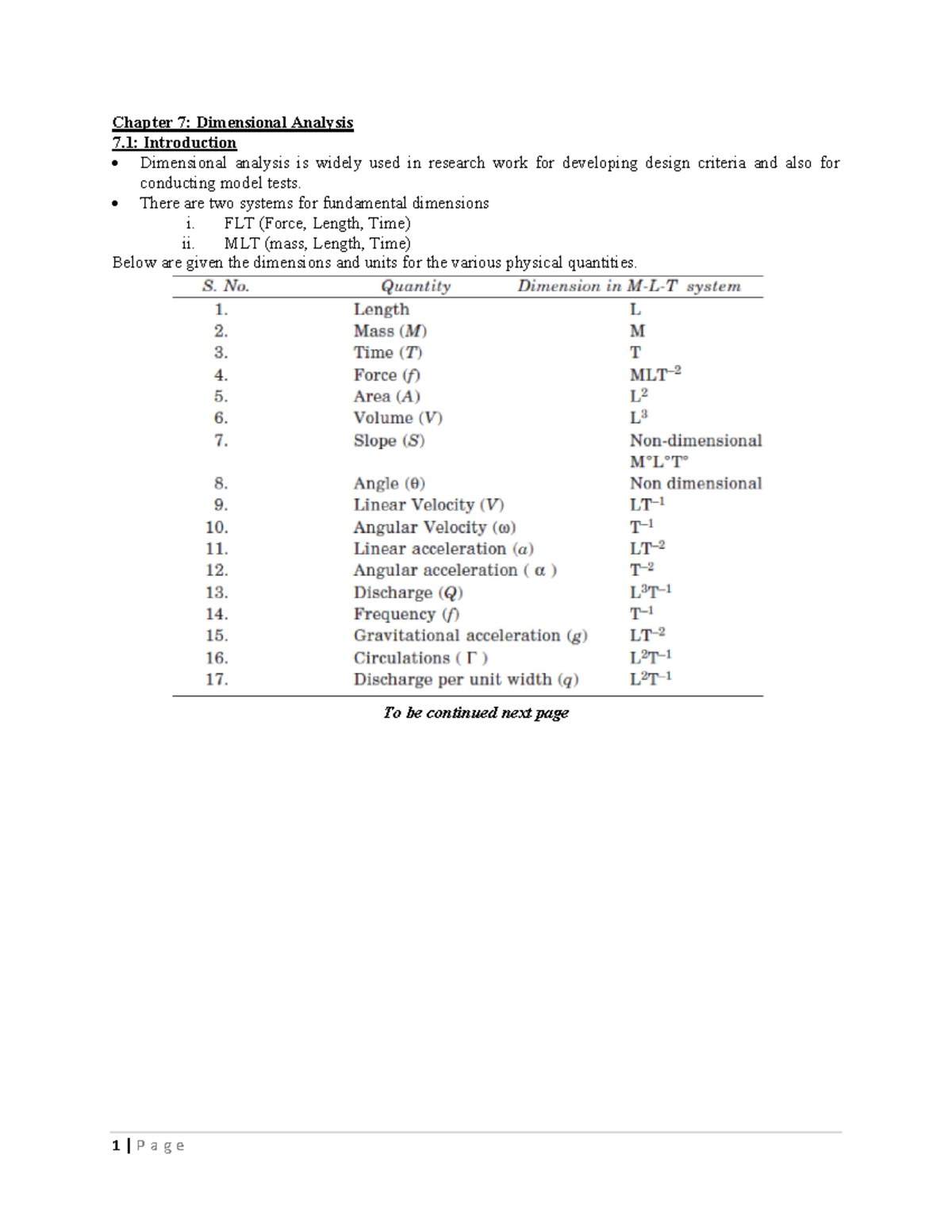 CVS 246.Chap 7. Dimensional Analysis and Similitude - Chapter 7: Dimensional Analysis 7: - Studocu