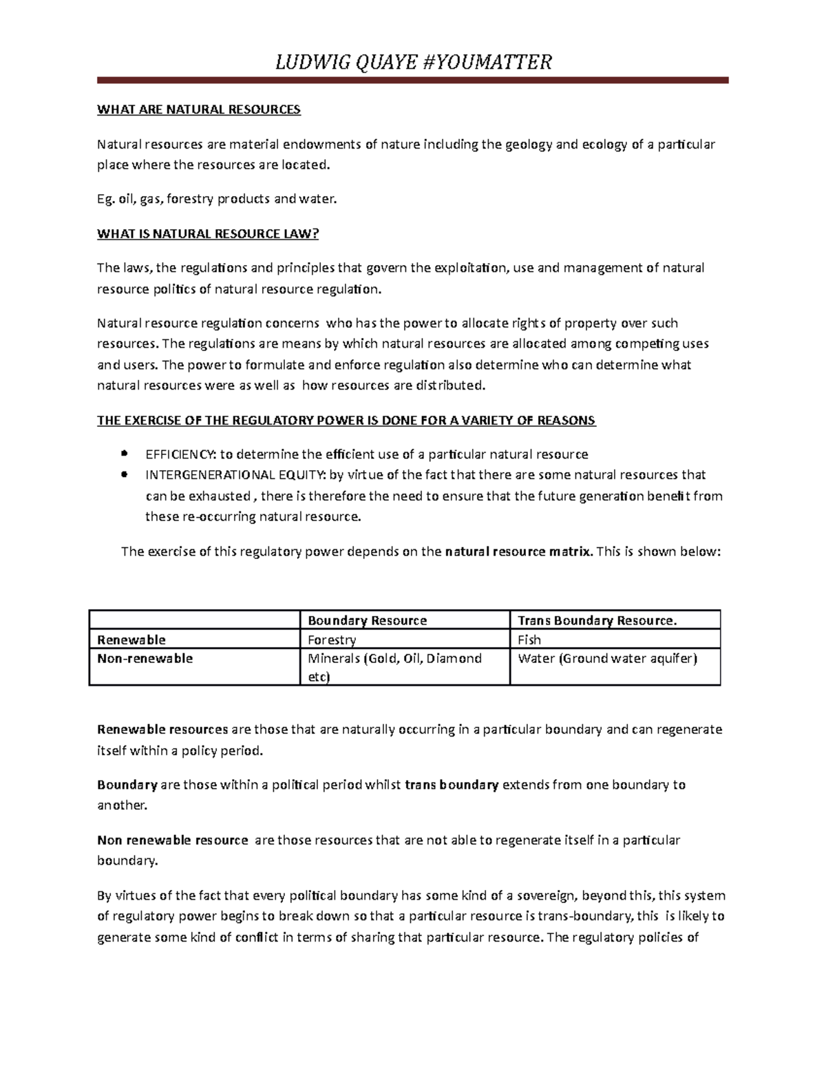Natural Resource Lecture notes - WHAT ARE NATURAL RESOURCES Natural ...