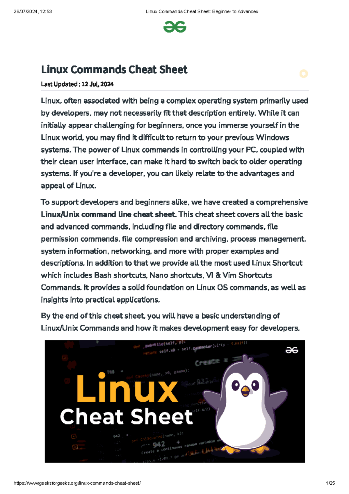 Linux Commands Cheat Sheet Beginner to Advanced - Linux Commands Cheat Sheet Last Updated : 12 ...
