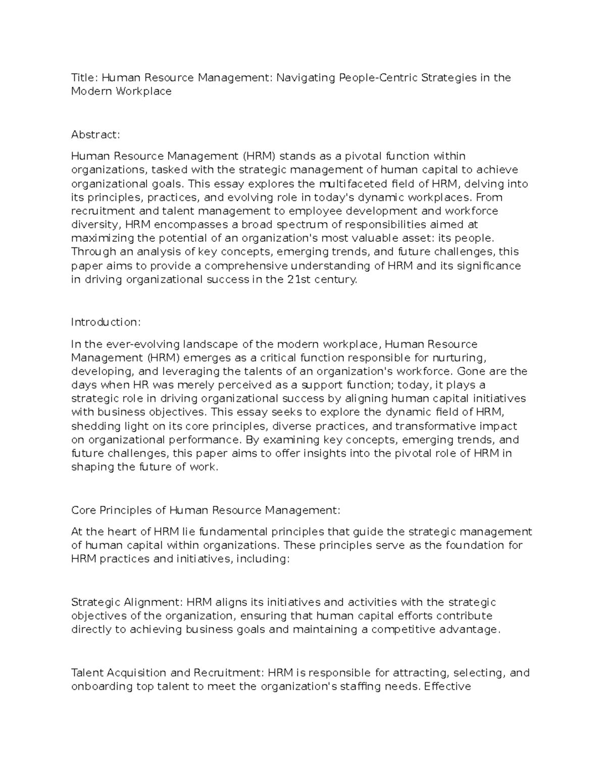 Human Resource Management - This essay explores the multifaceted field ...