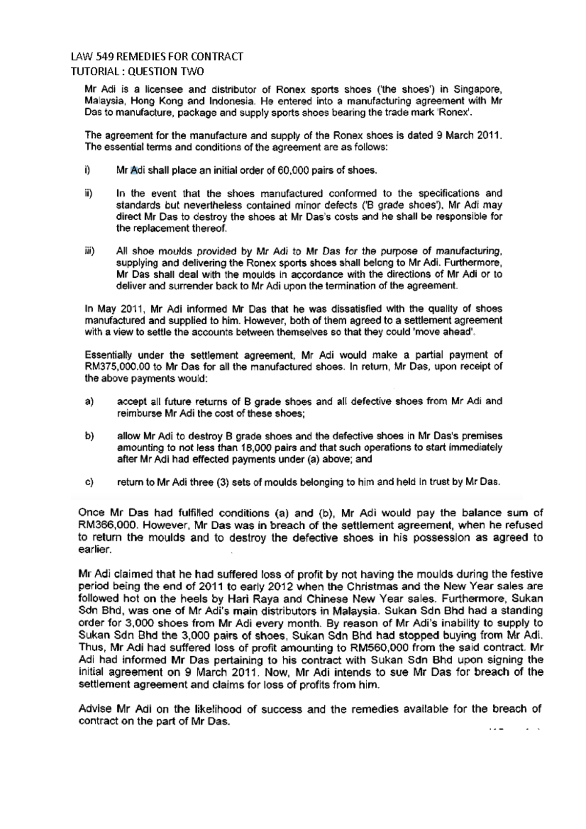 TUTO Contract - Tutorial class attempt - TUTORIAL : QUESTION TWO TUTORIAL : QUESTION TWO Q i ...