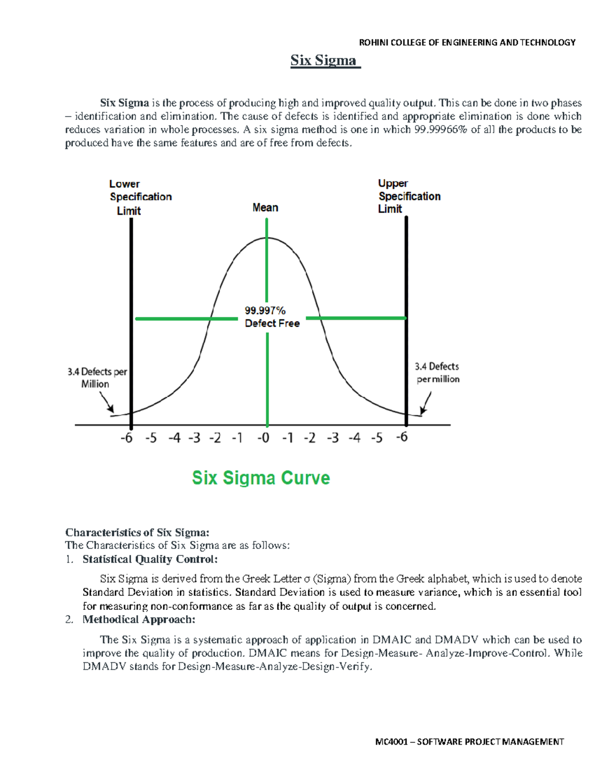 Six sigma - software project management - Six Sigma Six Sigma is the ...