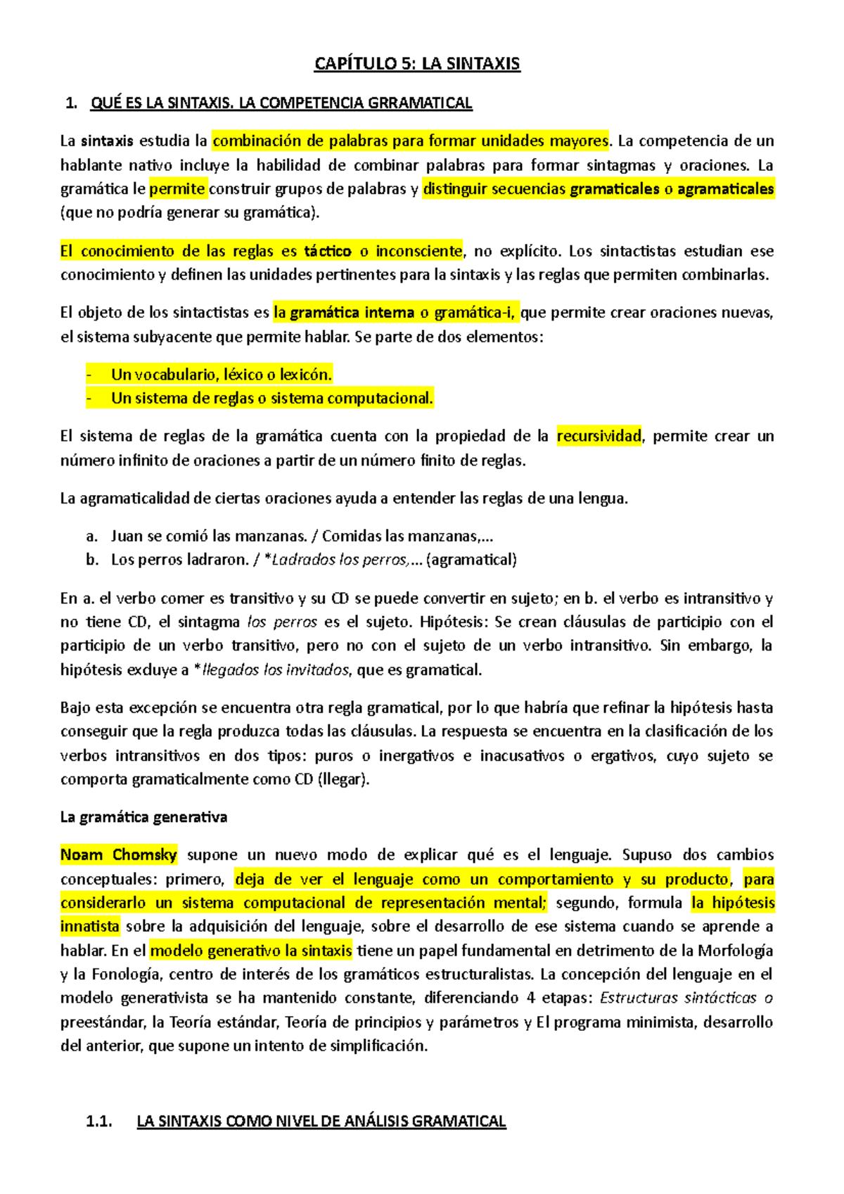 Cap 5 - Resumen Invitación a la Linguística - CAPÍTULO 5: LA SINTAXIS 1 ...