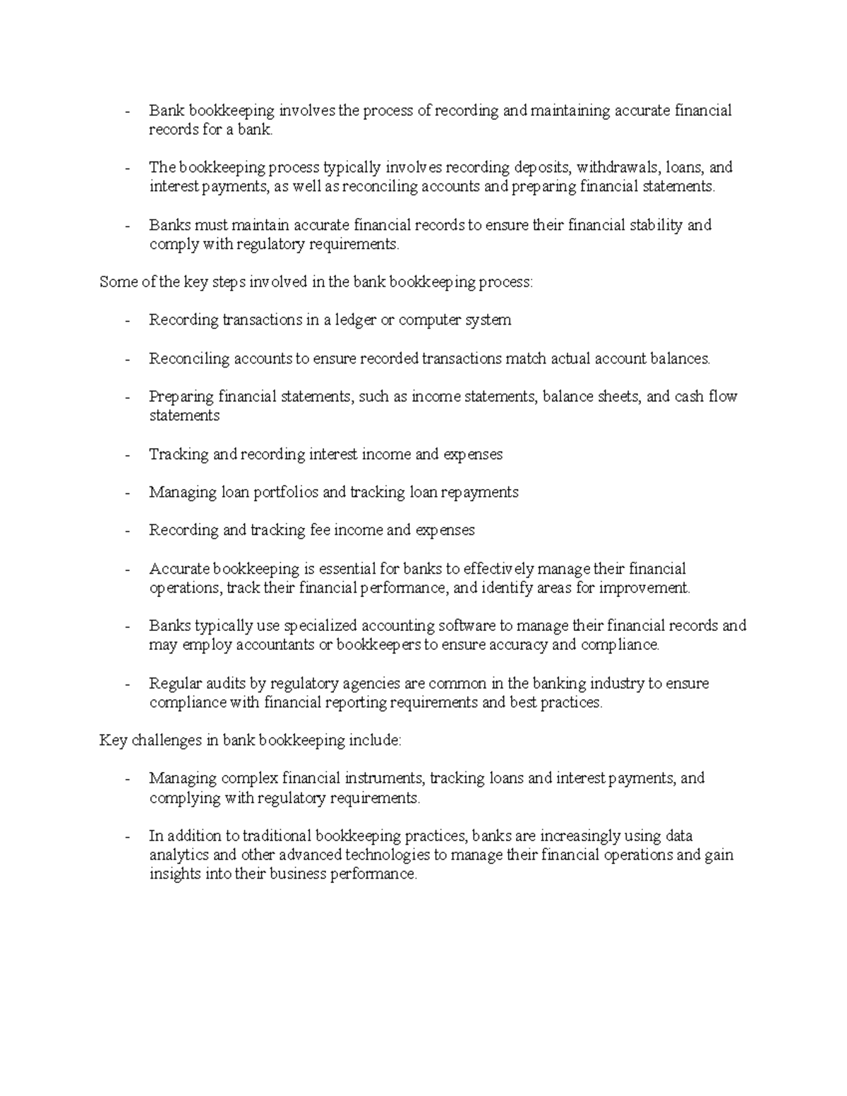 BANK Bookeeping Notes 2 - Bank bookkeeping involves the process of ...