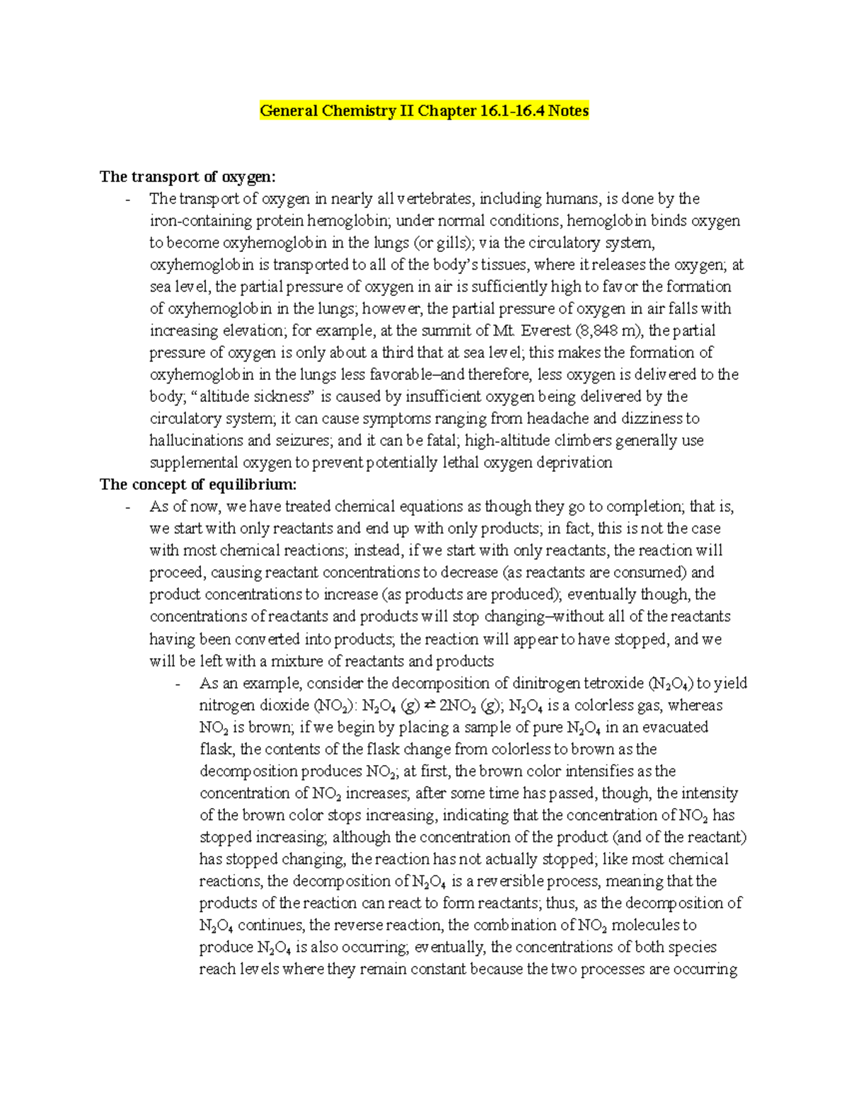 General Chemistry II Chapter 16.1-16.4 Notes - General Chemistry II ...