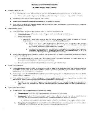Apush Chapter 3 Topic Outline - The American Pageant Chapter 3 Topic ...