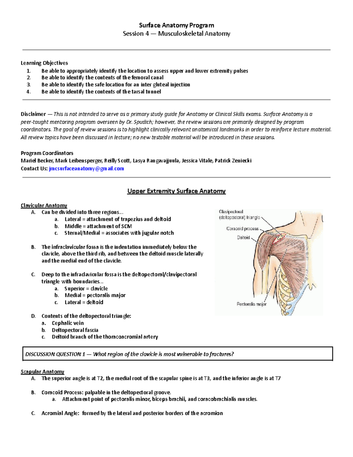 MSK Packet 2022 - ml; - Surface Anatomy Program Session 4 ...