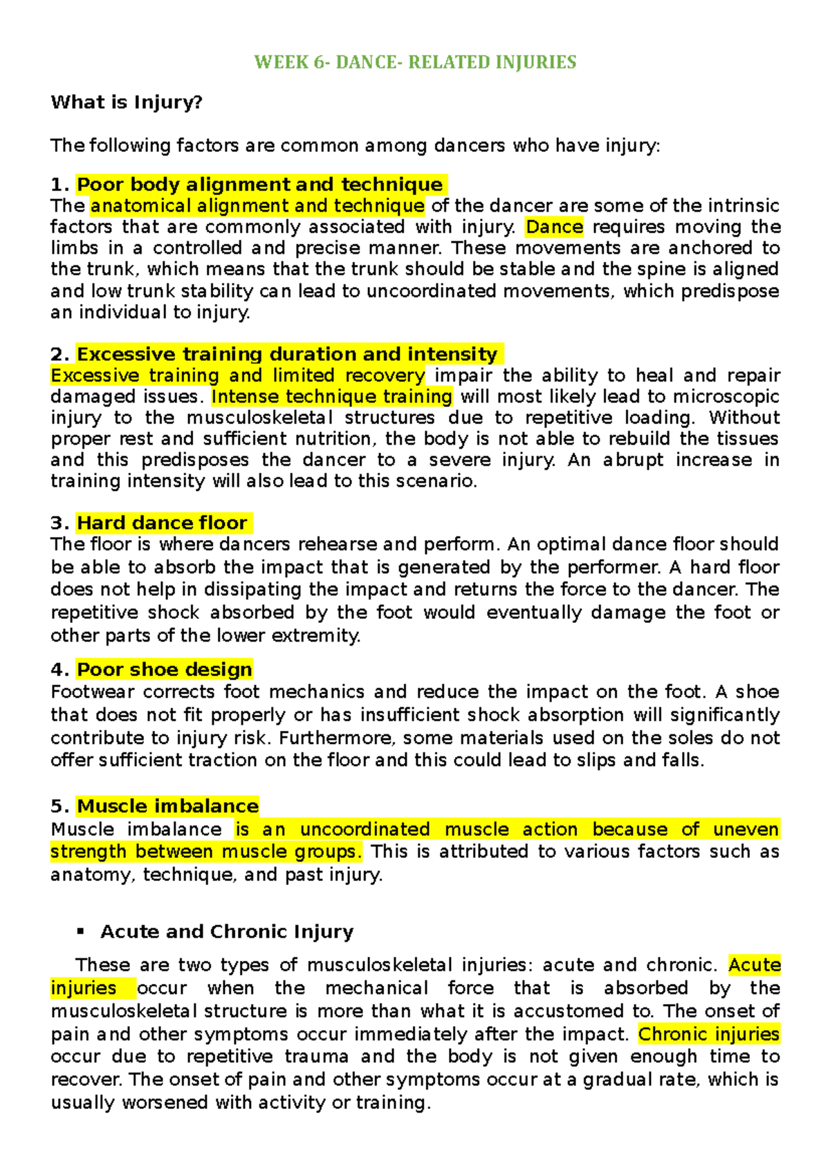 WEEK-6-Dance-Related-Injury - WEEK 6- DANCE- RELATED INJURIES What is ...