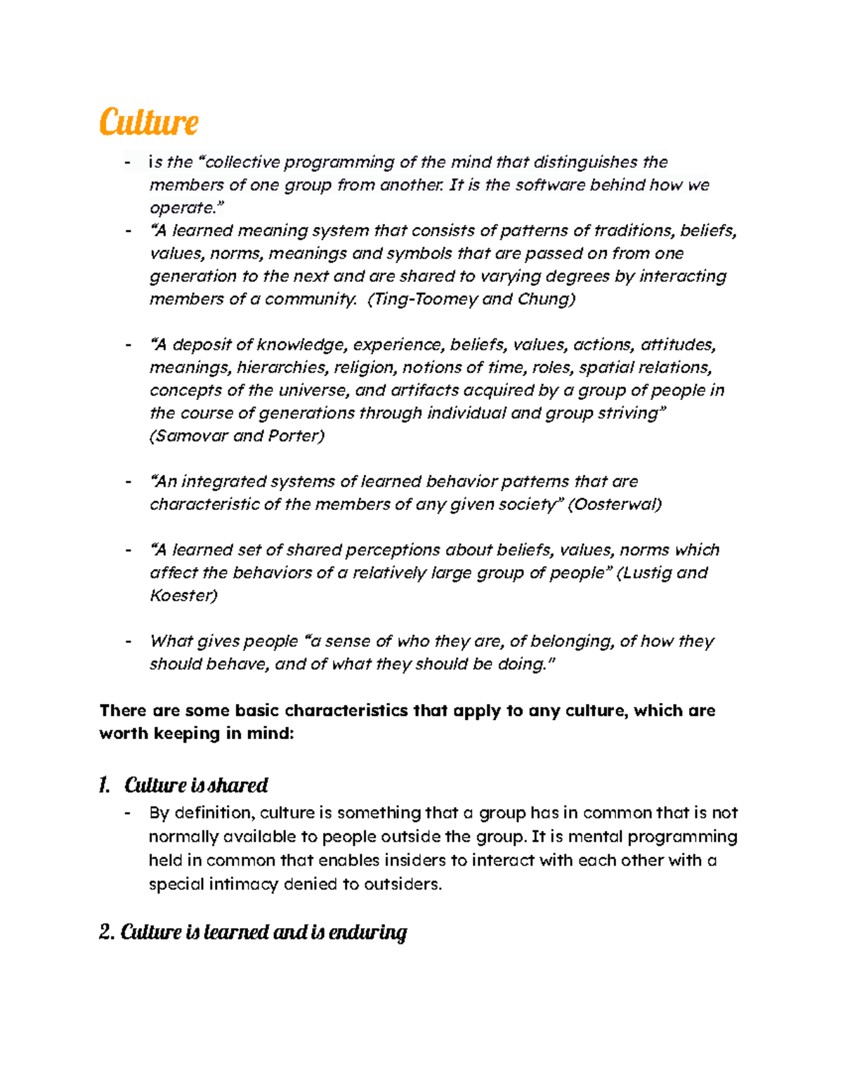 Culture - Cultur is the “collective programming of the mind that ...