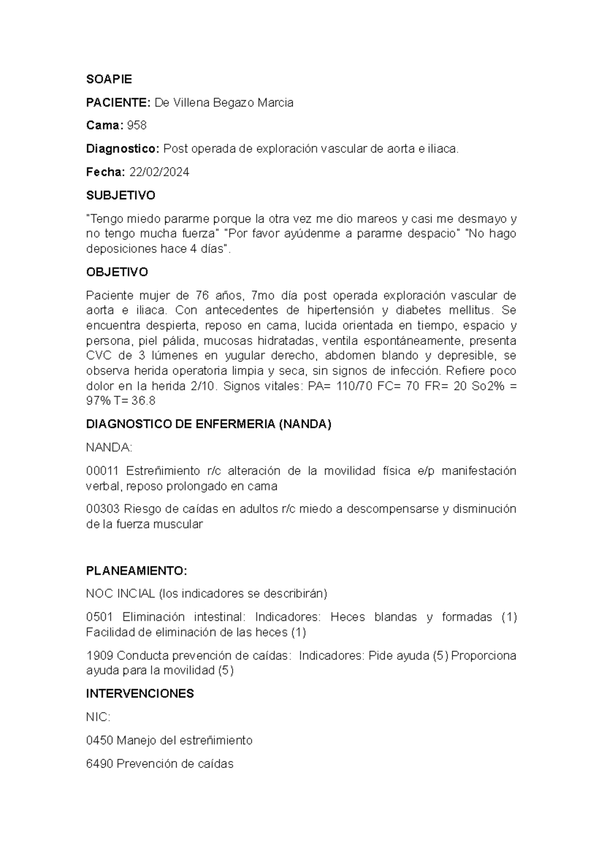 Soapie CX Vascular - SOAPIE PACIENTE: De Villena Begazo Marcia Cama ...