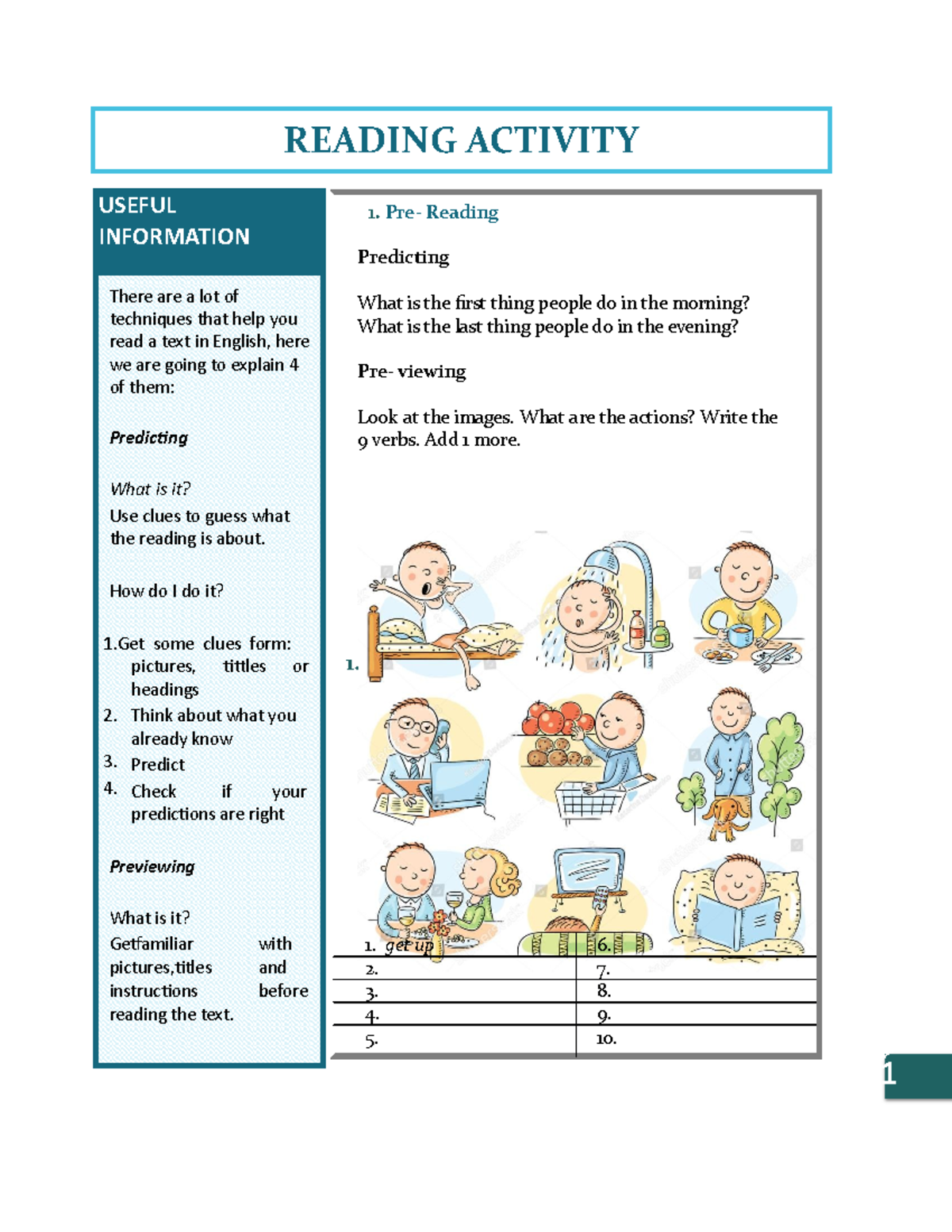 Reading Skill activity - reading the text. with and before pictures ...