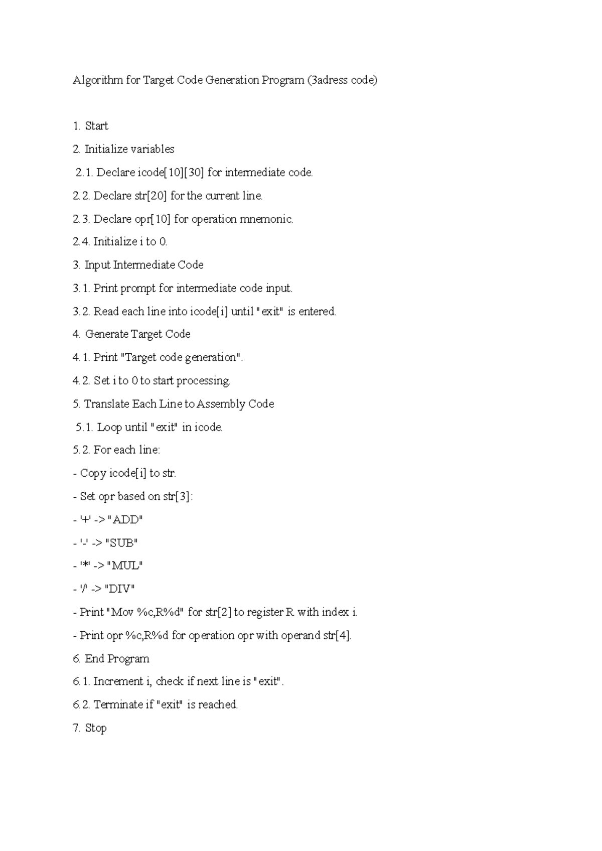 Compilerlab - Lab programs - Algorithm for Target Code Generation ...