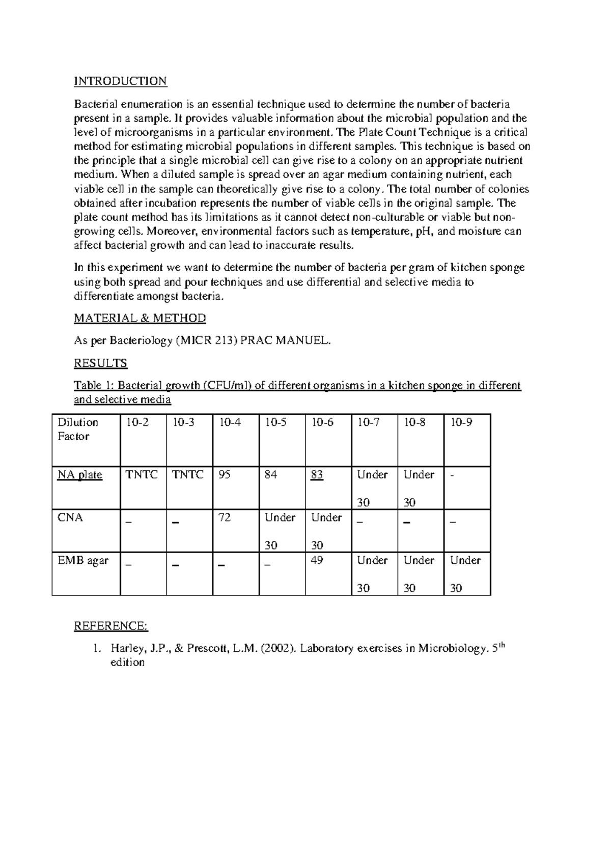 Introduction - INTRODUCTION Bacterial enumeration is an essential ...