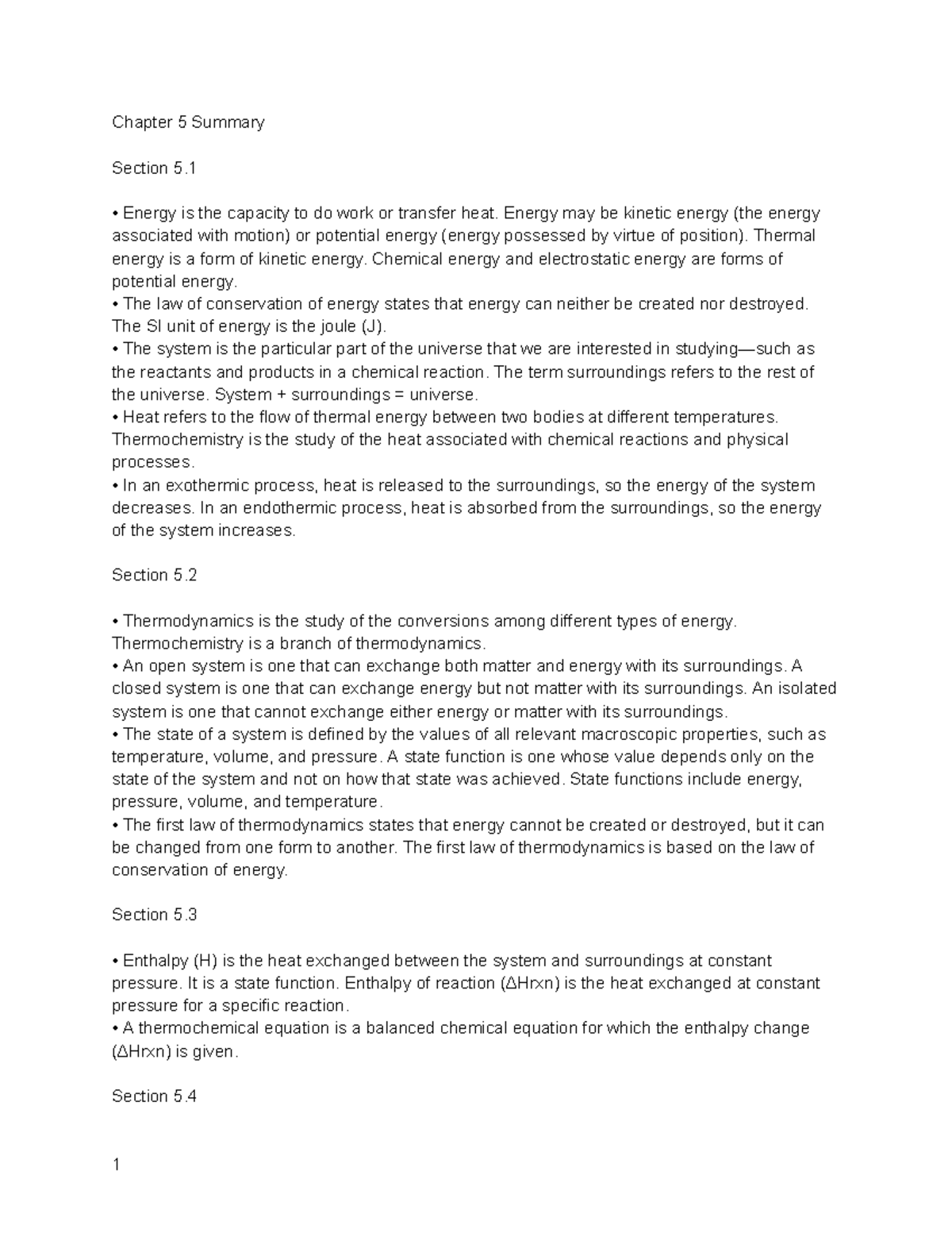Chapter 5 Summary - Chapter 5 Summary Section 5. Energy is the capacity ...