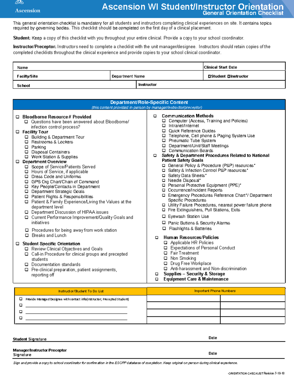 2018-07-23 Department Checklist - Sign and provide a copy to school ...