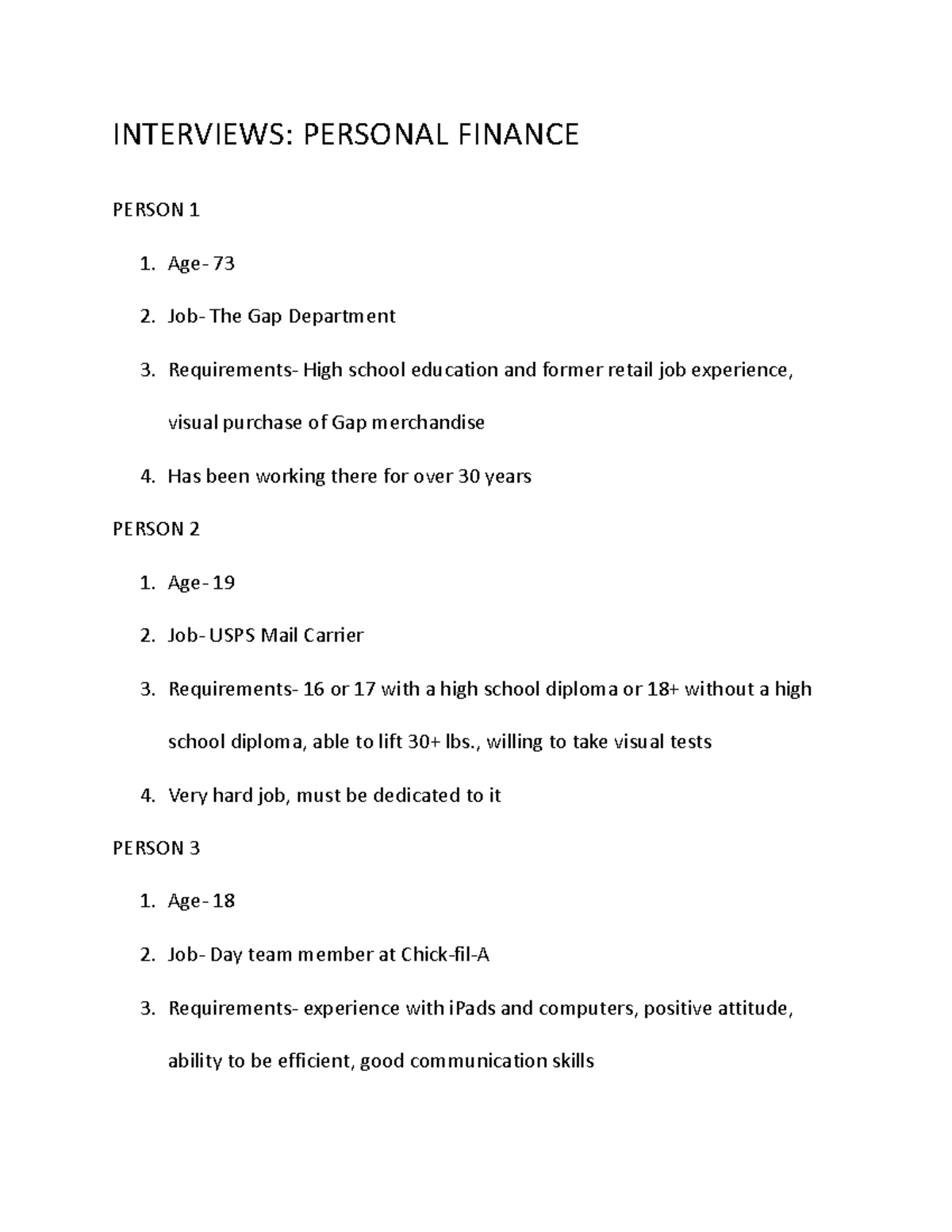 Interviews - yes - INTERVIEWS: PERSONAL FINANCE PERSON 1 Age- 73 Job ...