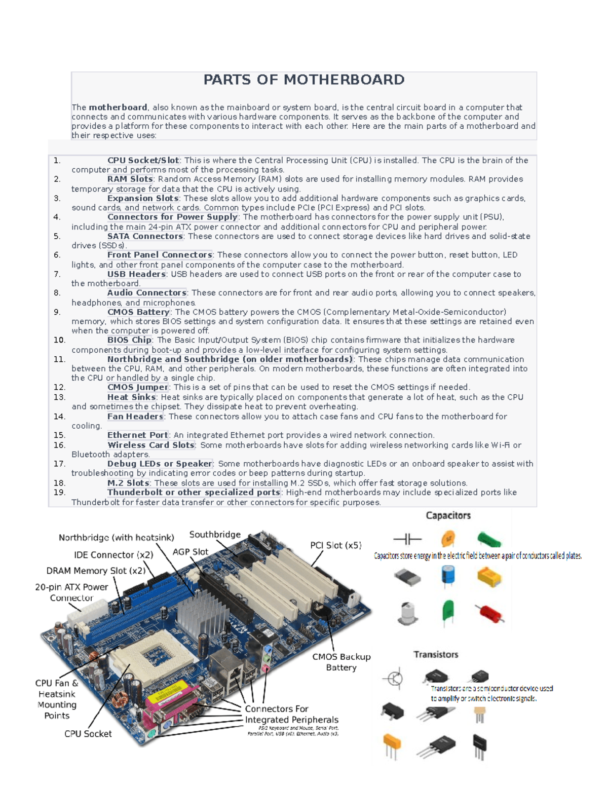 Parts OF Motherboard true - PARTS OF MOTHERBOARD The motherboard, also ...