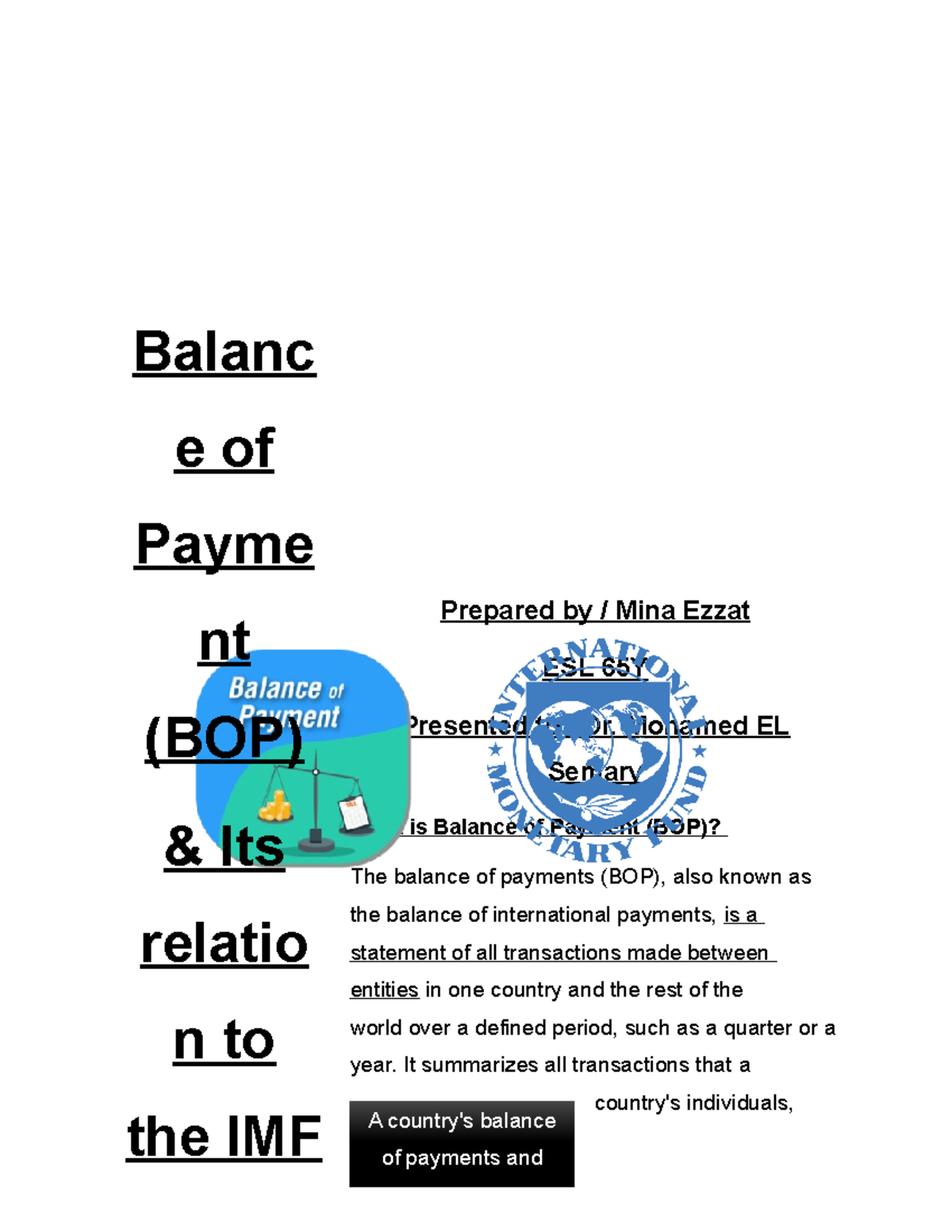 BOP - Mina Ezzat - ESL 65Y - Prepared by / Mina Ezzat ESL 65Y Presented ...