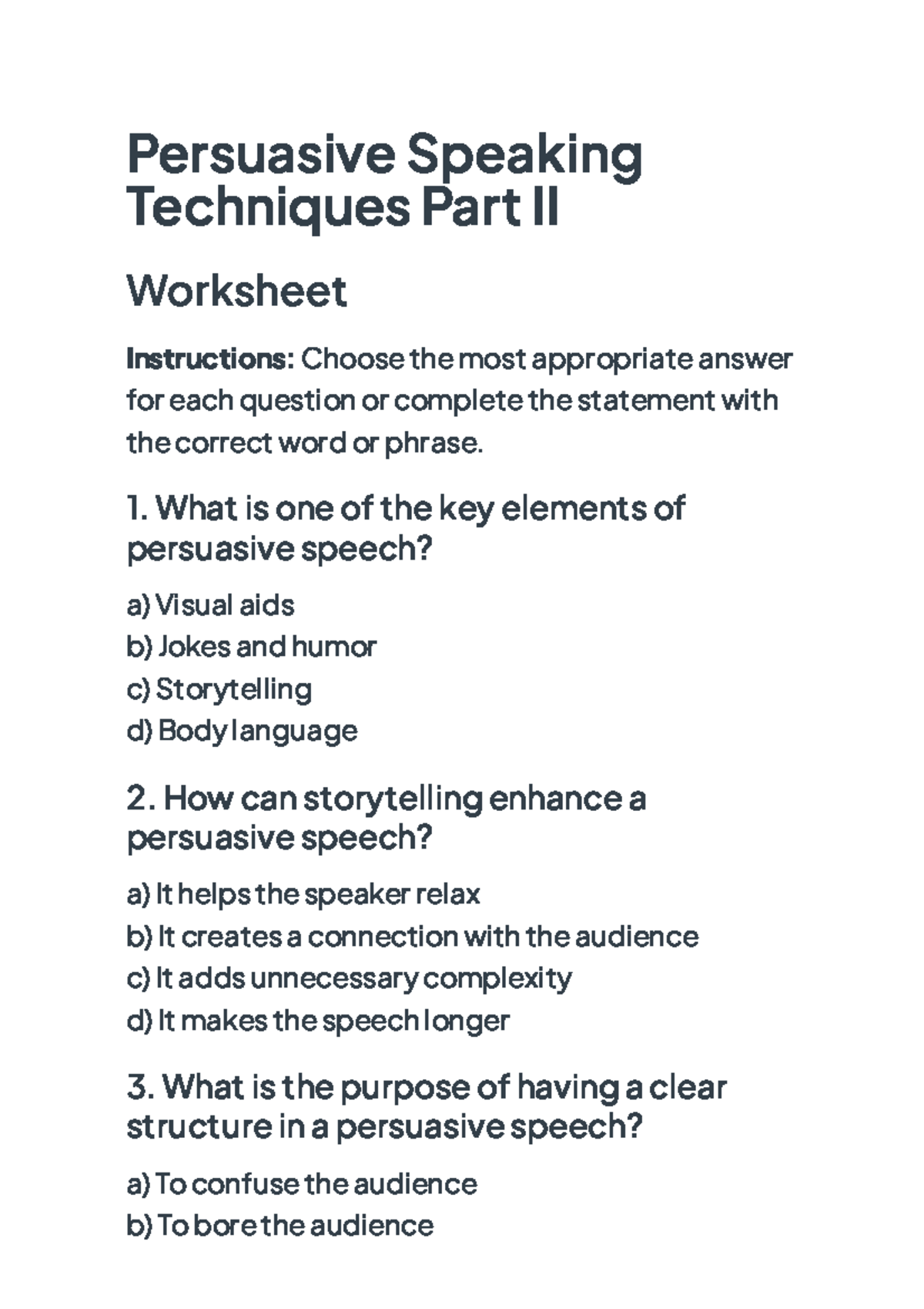 Session 13 Worksheet - SPEAKING ACTIVITIES - Persuasive Speaking ...