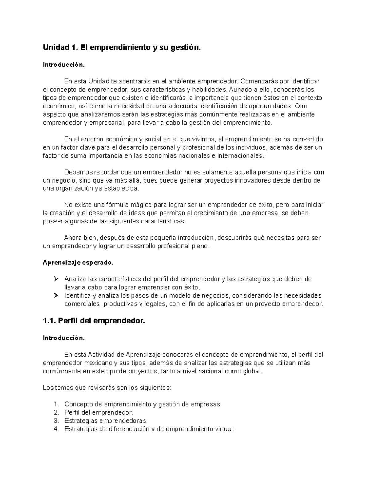 1. El emprendimiento y su gestión - Unidad 1. El emprendimiento y su gestión. Introducción. En ...