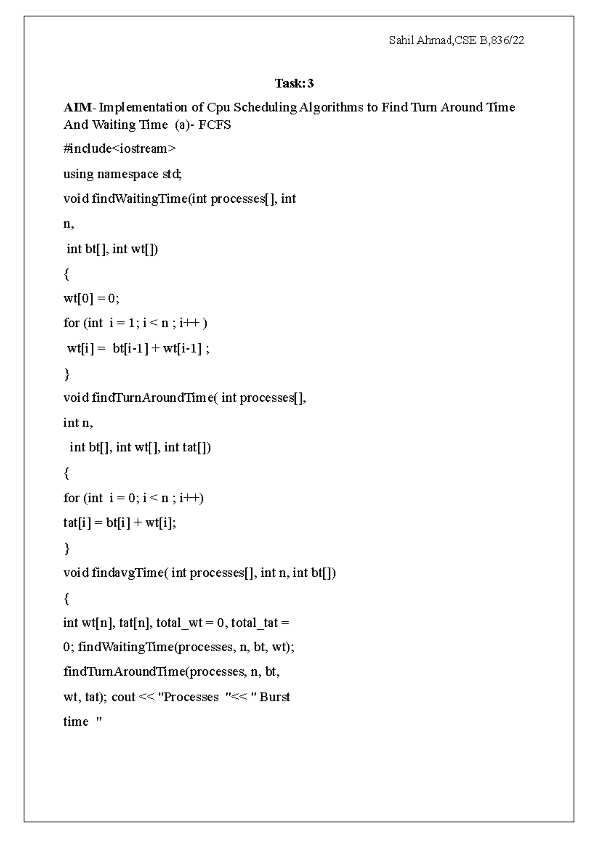 OS file - Task: AIM- Implementation of Cpu Scheduling Algorithms to Find Turn Around Time And ...