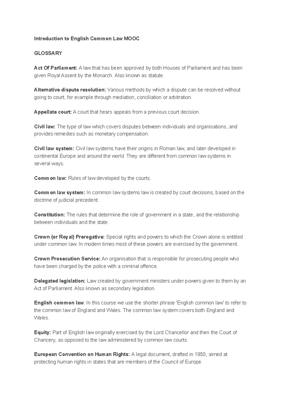 Common Law Terms Definition List - Introduction to English Common Law ...