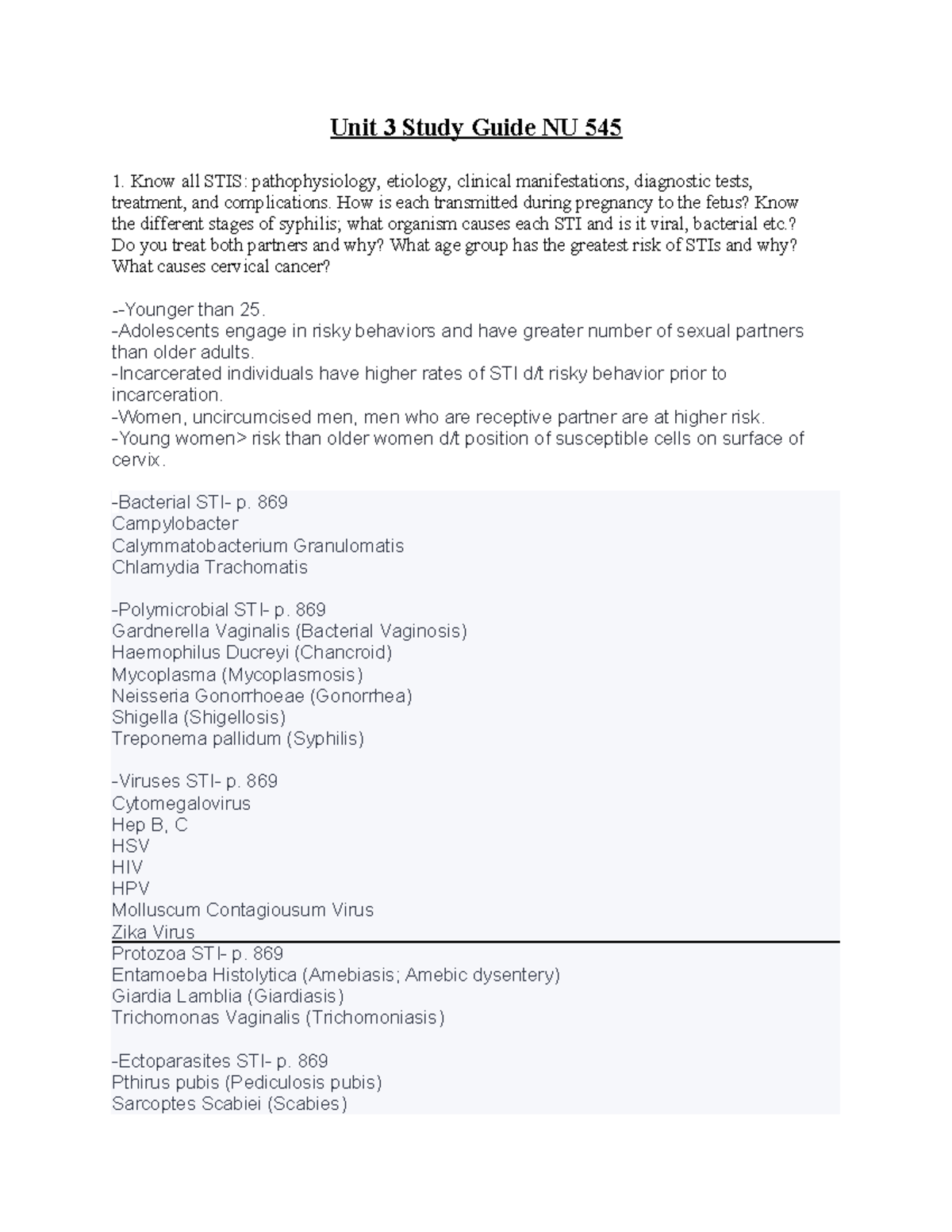Unit 3 Study Guide NU 545: STIs, Tumors, PCOS, and Diabetes - Unit 3 ...