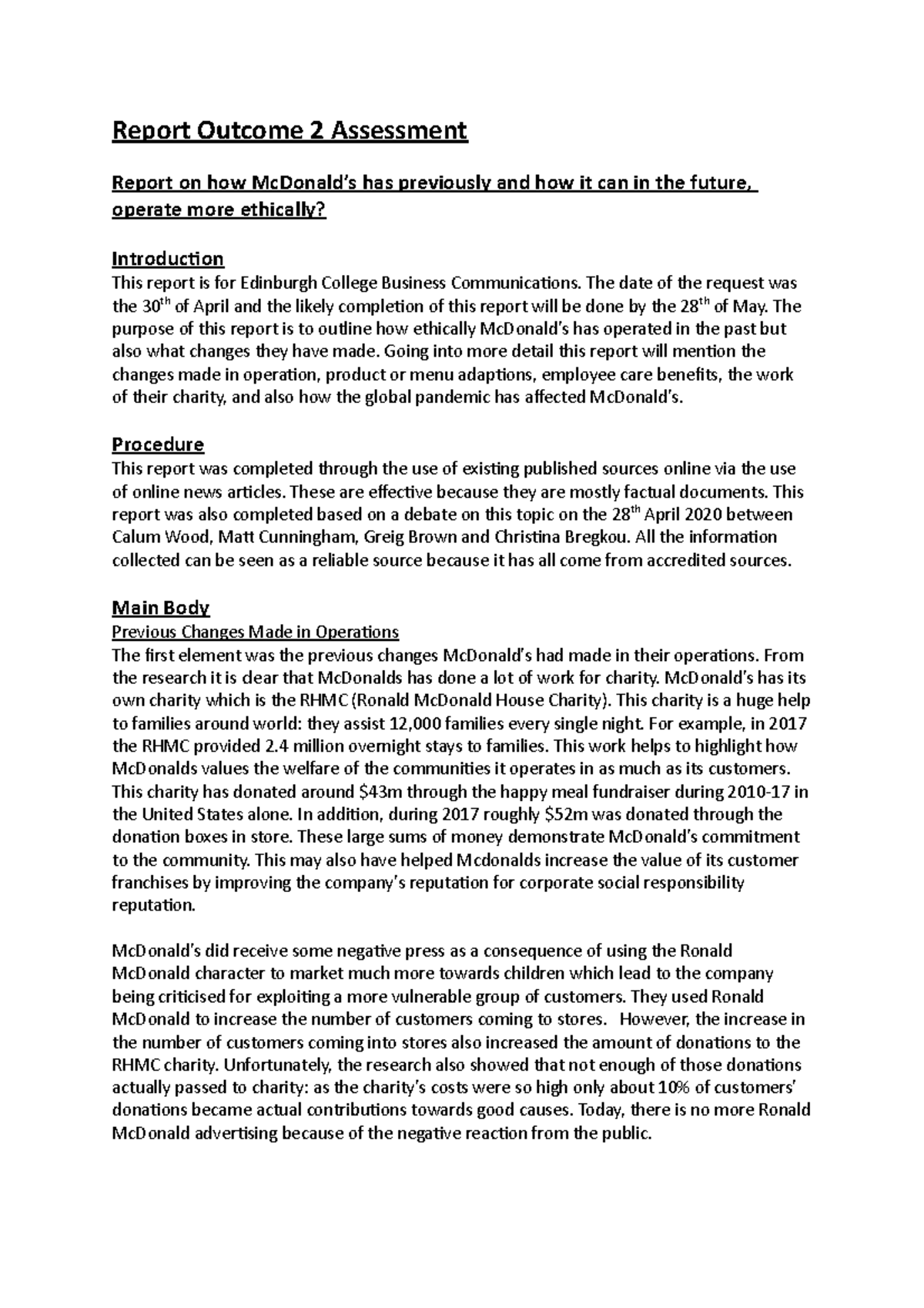 Report outcome 2 assessment for market reasearch - Report Outcome 2 ...