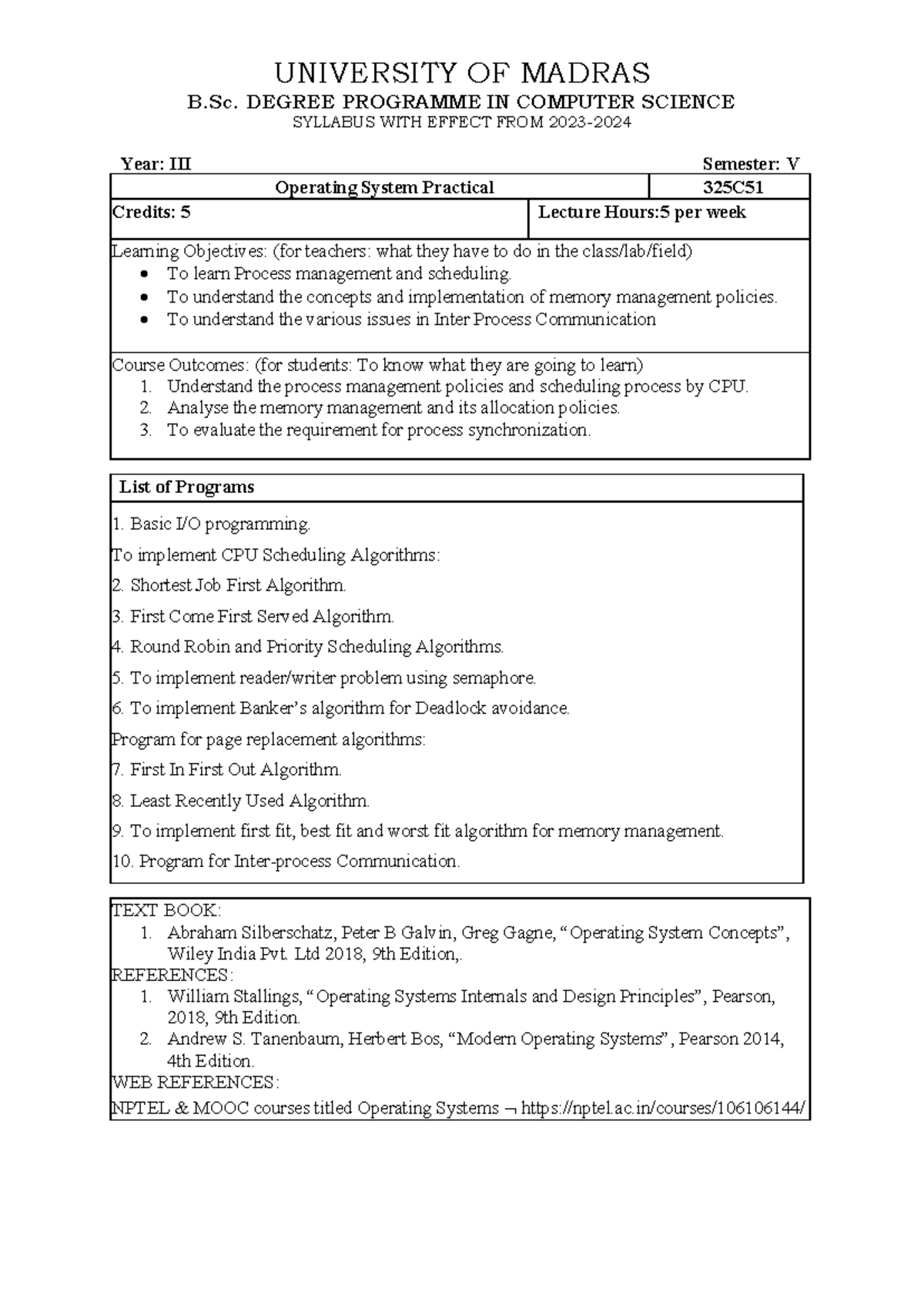 Operating System lab - UNIVERSITY OF MADRAS B. DEGREE PROGRAMME IN ...
