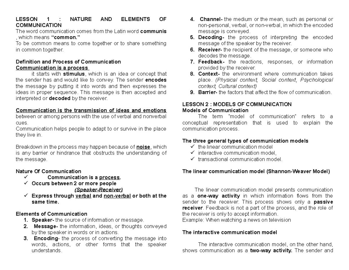 ORAL Communication - Lecture notes 1-8 - Science, Technology ...