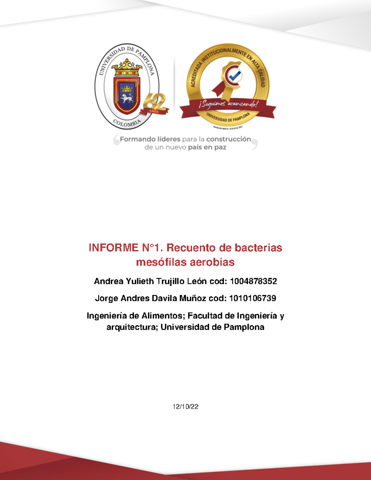 Informe 1. Recuento de bacterias aerobias mesofilas - INFORME N°1 ...