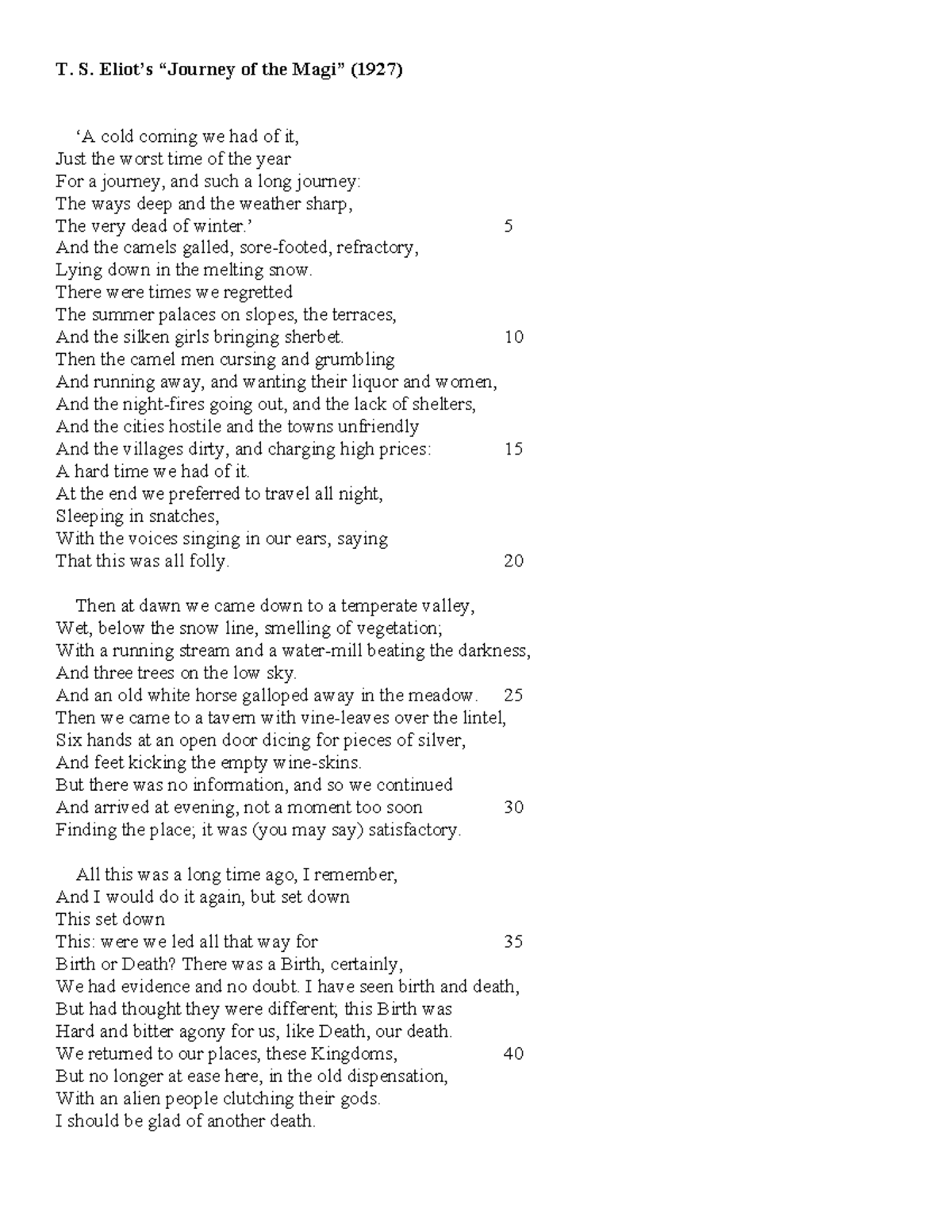 Journey of the Magi - this is a poem - T. S. Eliot’s “Journey of the ...