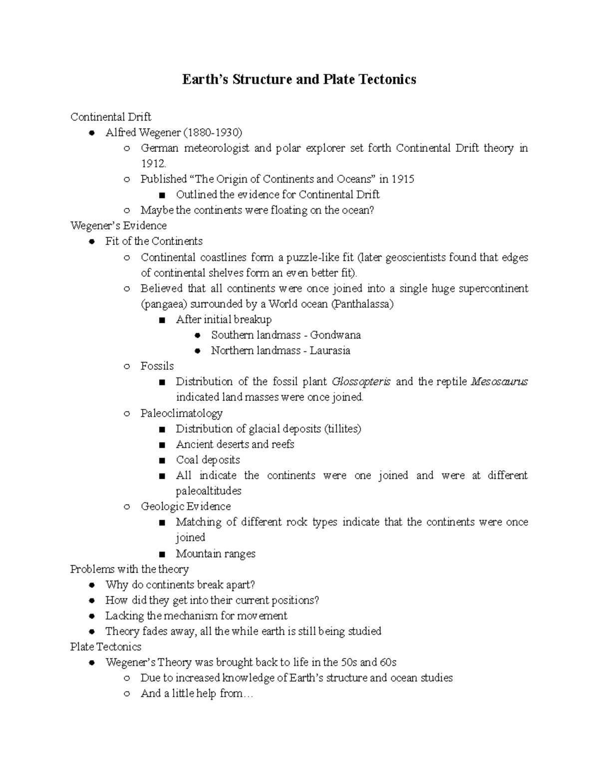 Earth’s Structure and Plate Tectonics (Exam 1 Part 2) - Earth’s ...