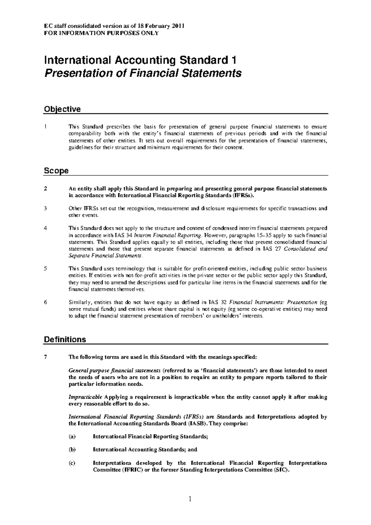 IAS 1 Presentation Of Financial Statements It Sets Out Overall