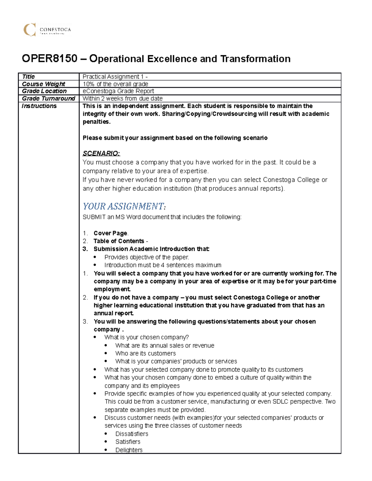 OPER8150 - Practical Assignment 1 - Quality in organizations involved ...