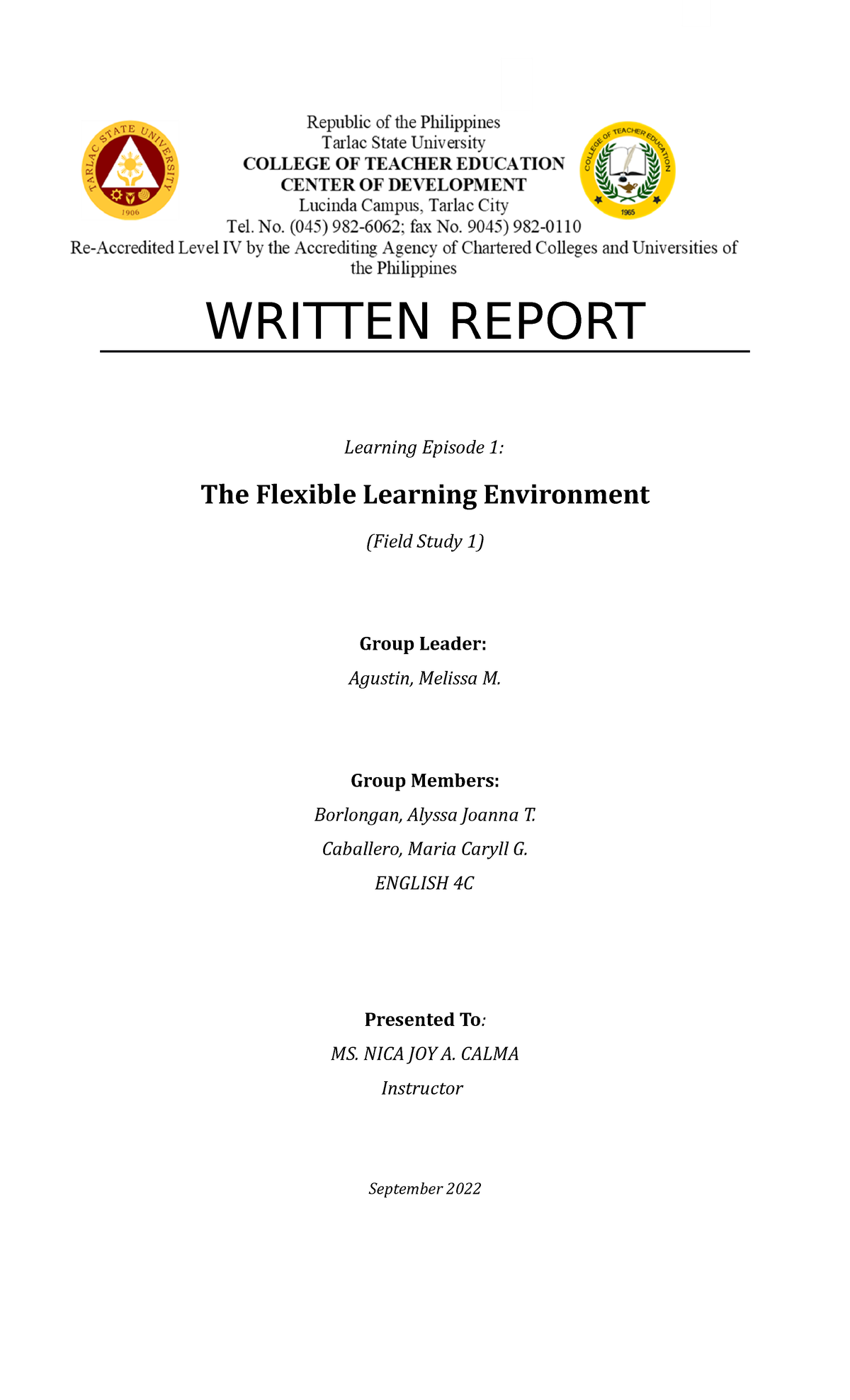 Agustin, Melissa M. Distances Learning - WRITTEN REPORT Learning Episode 1: The Flexible ...