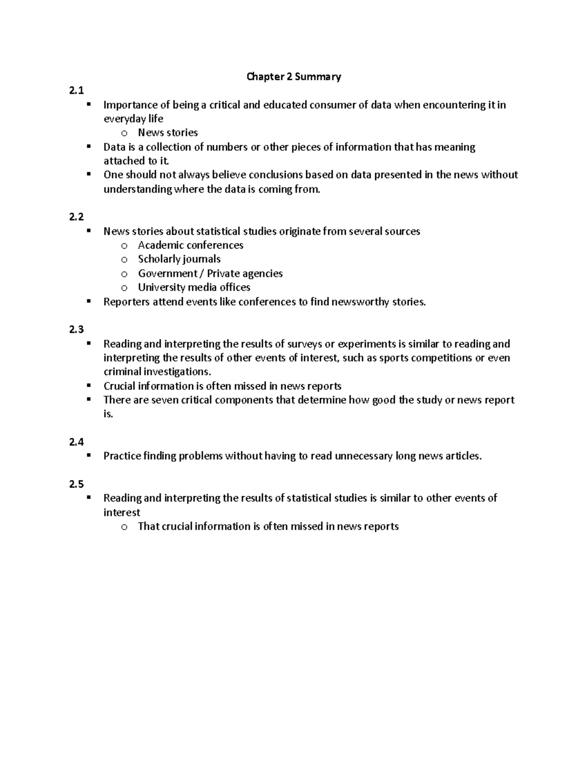 Chapter 2 Summary Math 105 - Chapter 2 Summary 2. § Importance of being ...