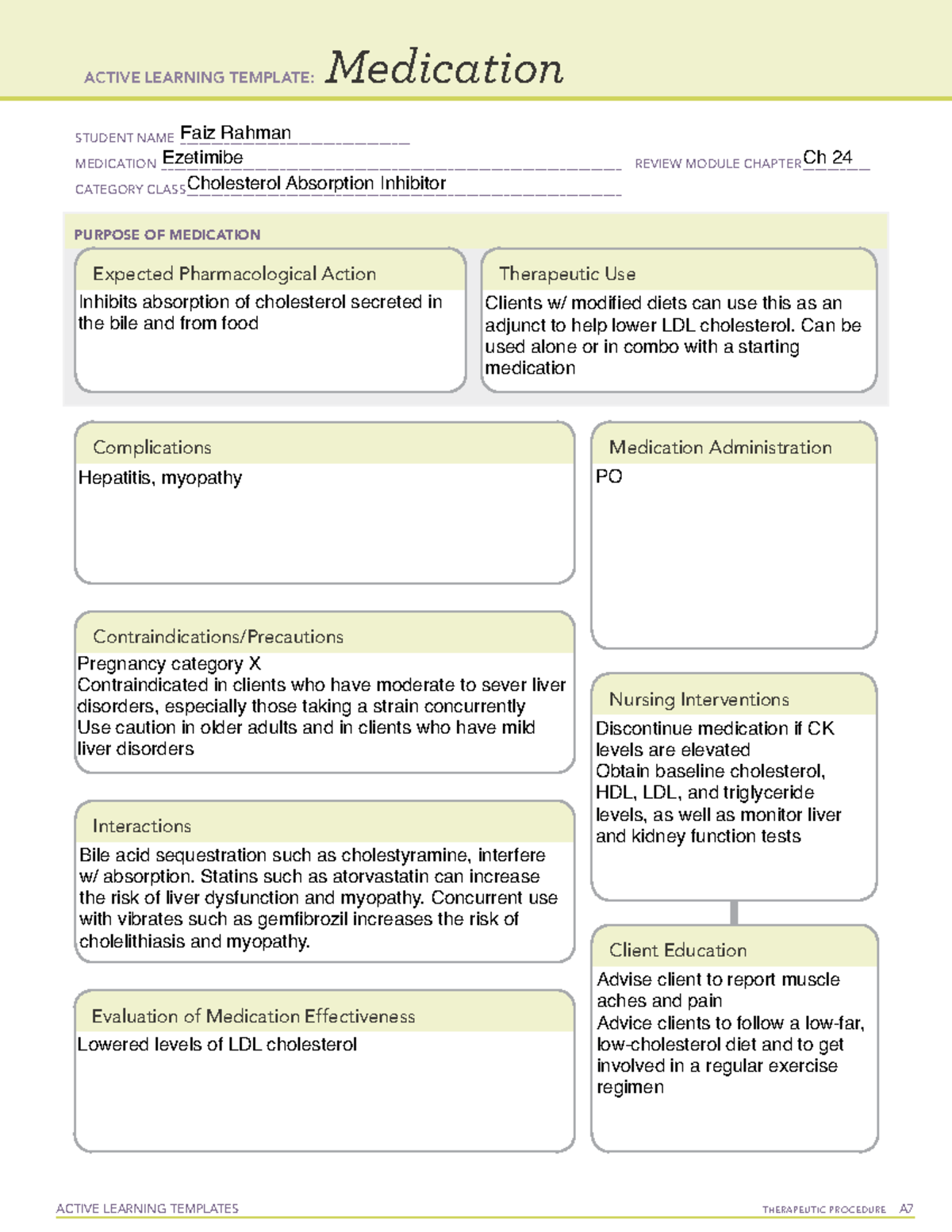 Ezetimibe - Drug Template - ACTIVE LEARNING TEMPLATES THERAPEUTIC ...