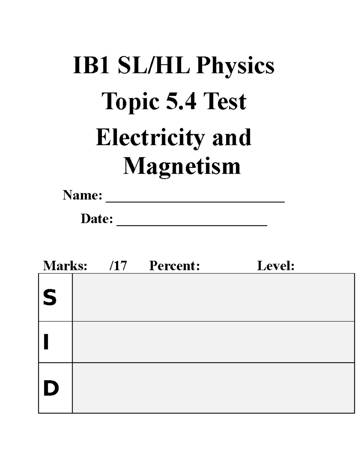 Physics practice - IB1 SL/HL Physics Topic 5 Test Electricity and ...