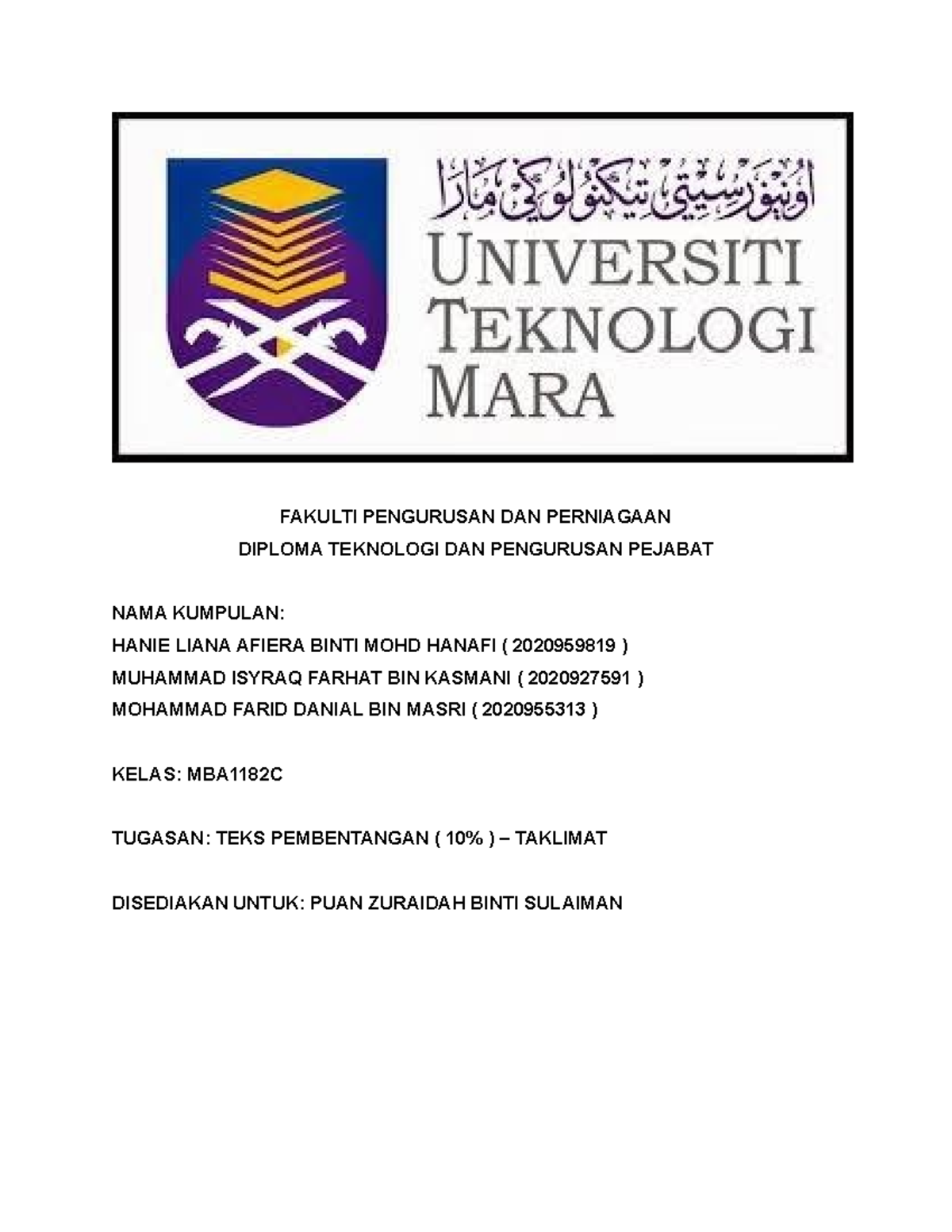 TEKS Pembentangan BBM110 - FAKULTI PENGURUSAN DAN PERNIAGAAN DIPLOMA ...