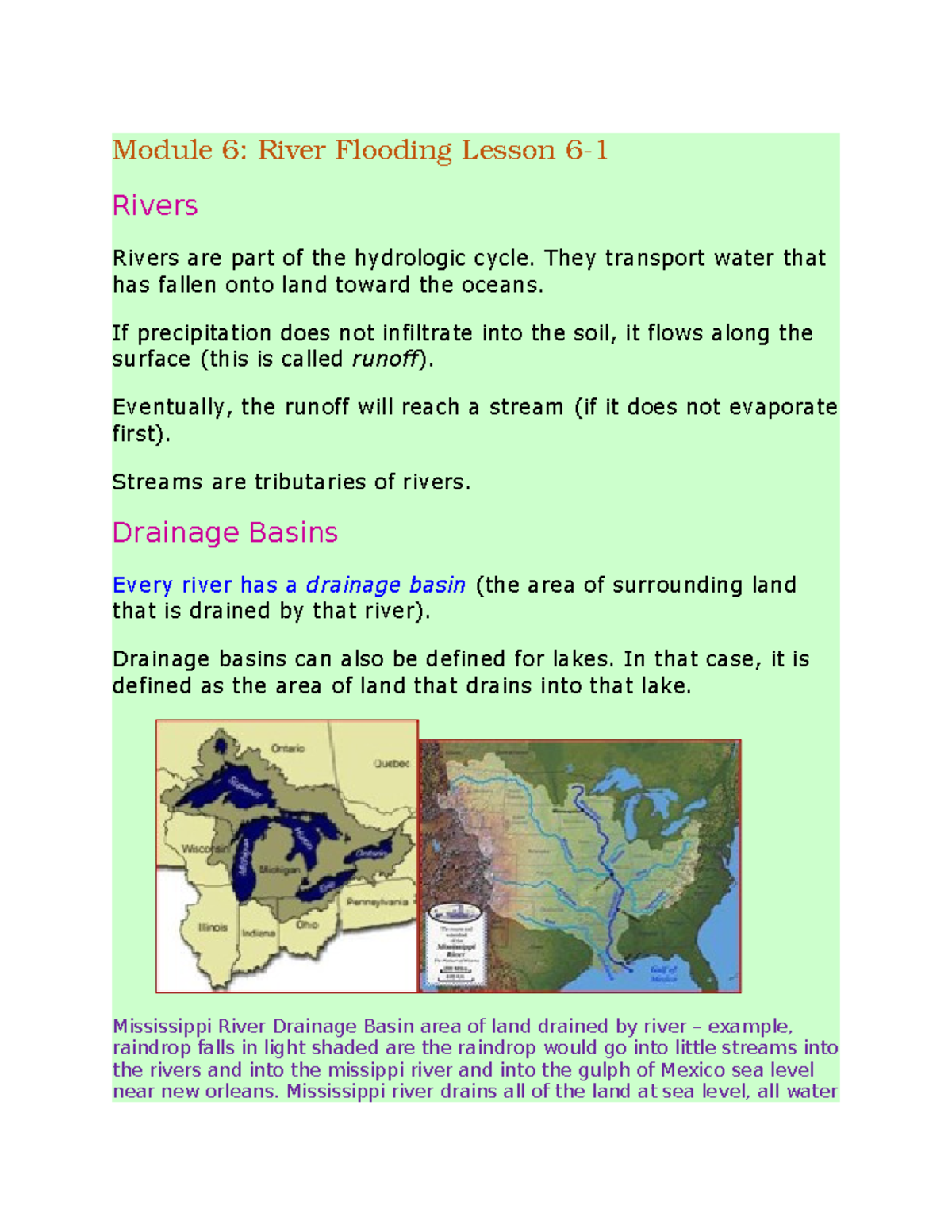 Module 6 - quiz notes - Module 6: River Flooding Lesson 6- Rivers ...