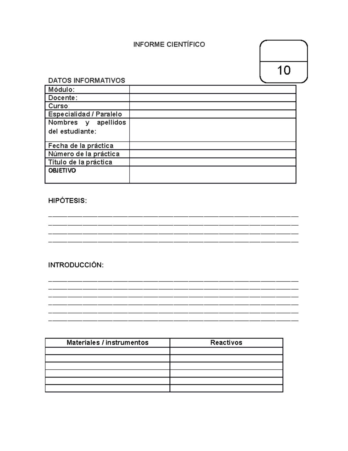 Informe científico - INFORME CIENTÍFICO DATOS INFORMATIVOS Módulo ...