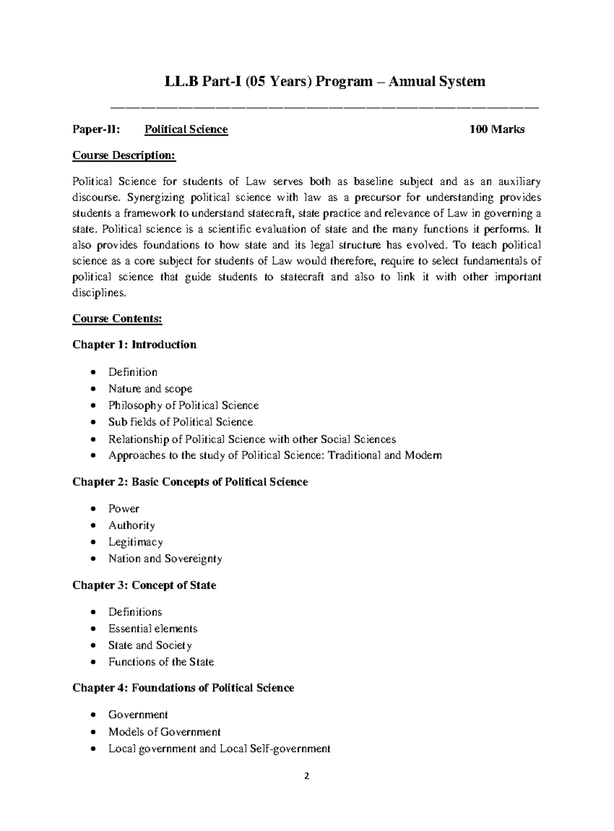 Course outline Pol sc session 22-23 - 2 LL Part-I (05 Years) Program ...