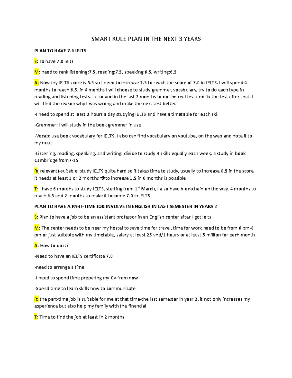 Smart rule - SMART RULE PLAN IN THE NEXT 3 YEARS PLAN TO HAVE 7 IELTS S ...