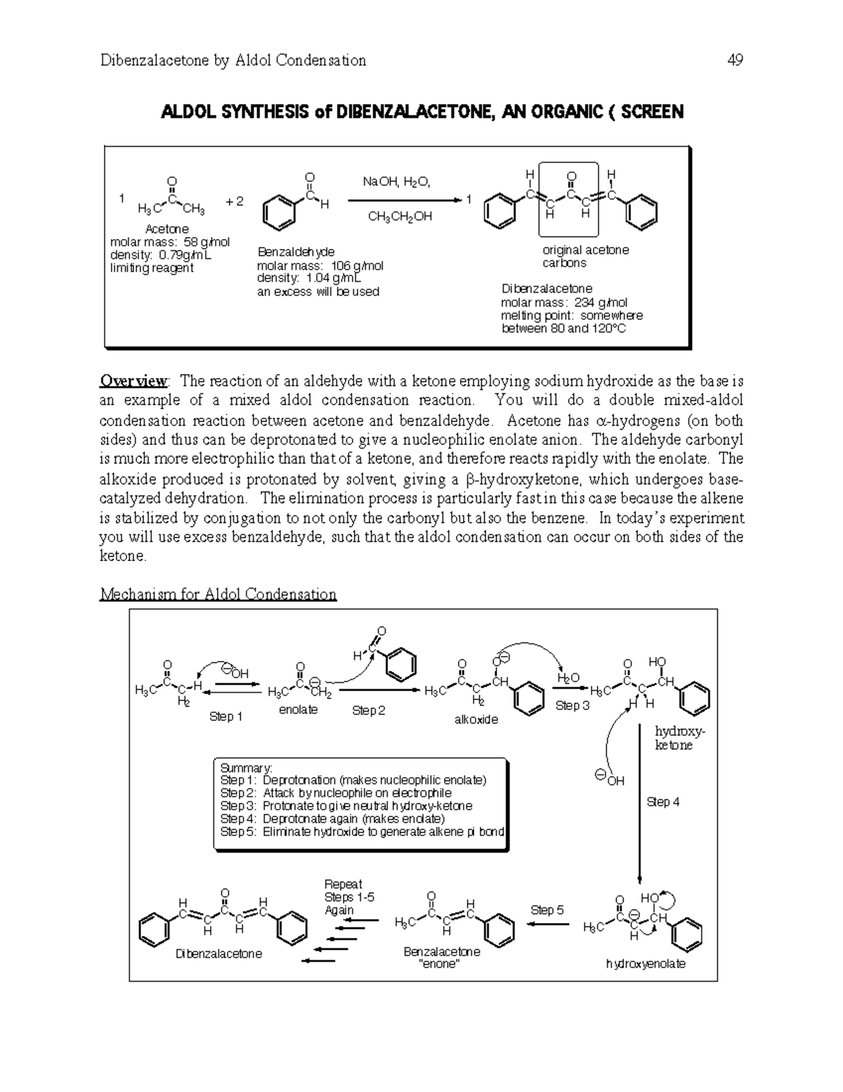 Aldol Condensation Benzaldehyde Acetone