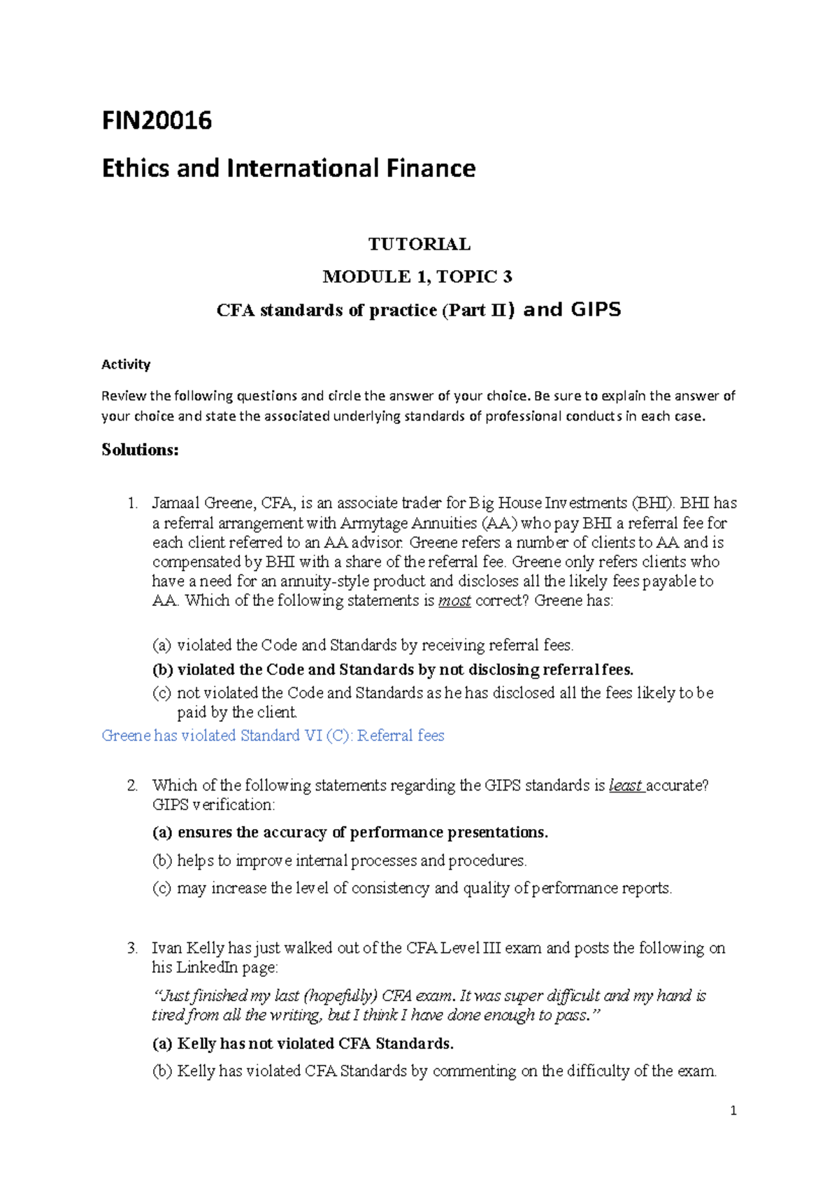 Tutorial Three (student) - FIN Ethics and International Finance ...