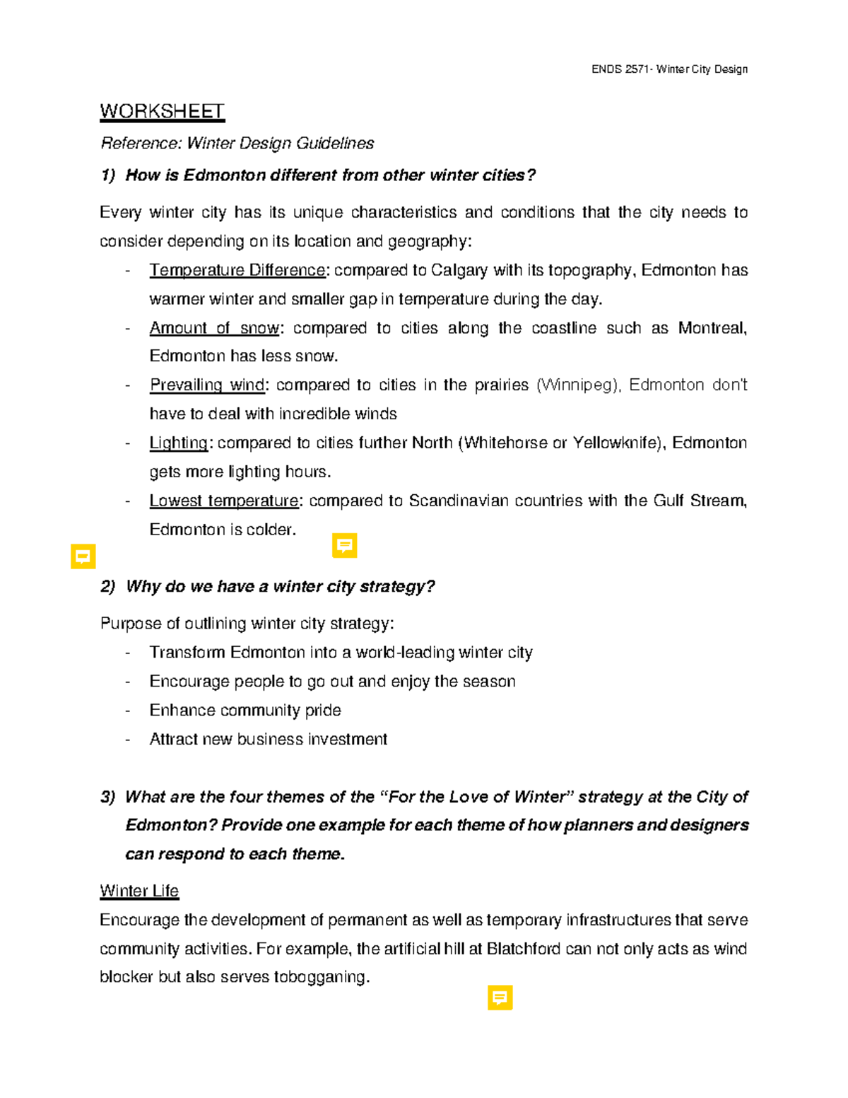 Winter City Presentation Summary - WORKSHEET Reference: Winter Design ...