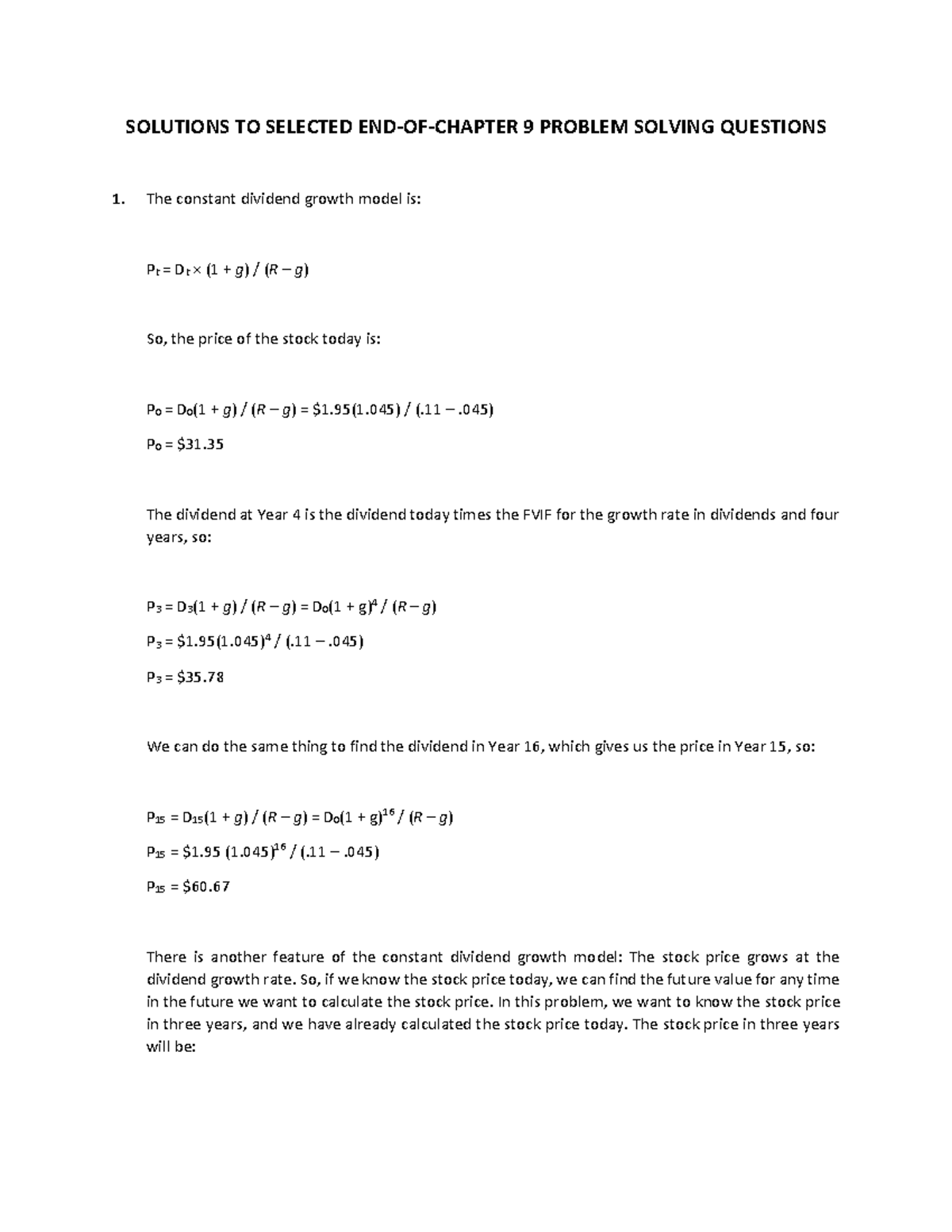 SOL CHAP 9321111111 - SOLUTIONS TO SELECTED END-OF-CHAPTER 9 PROBLEM ...