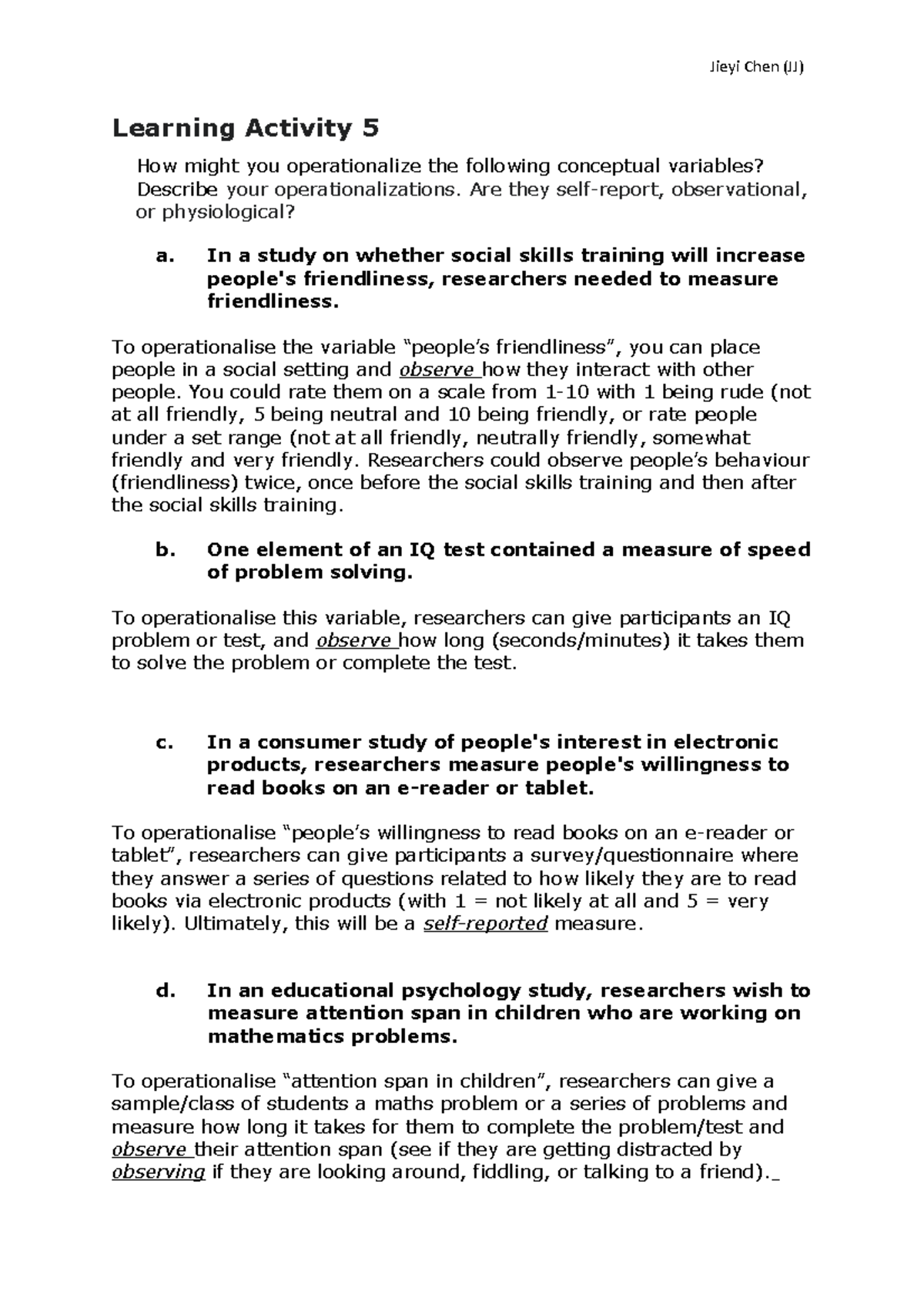 Ch 5 LA - Chapter 5 Learning Activity for PSYX 225 Reasearch Design and ...